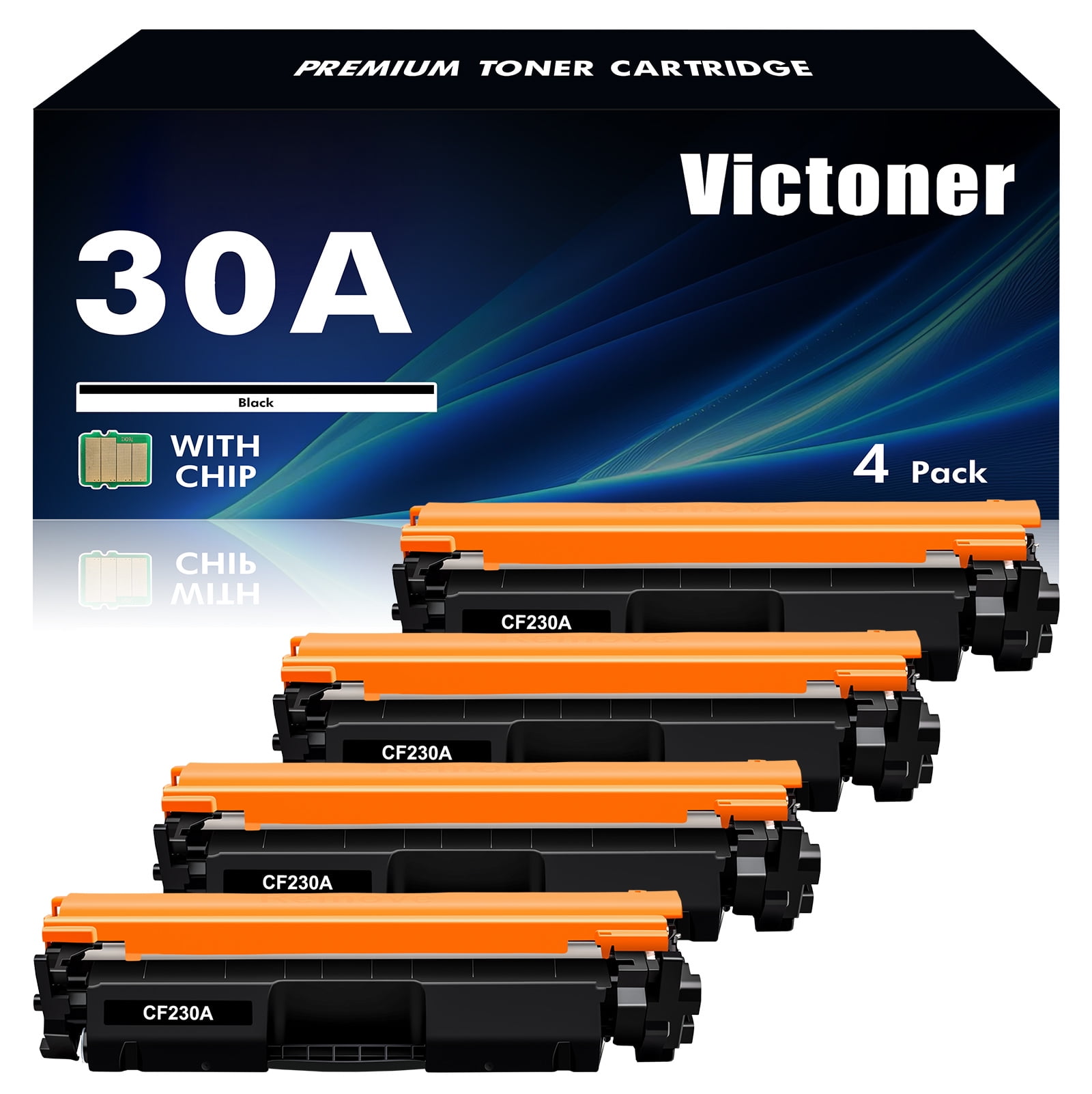 30A Black Toner Cartridge 4-Pack Compatible for HP 30A CF230A 30X CF230X HP Laserjet Pro MFP ...