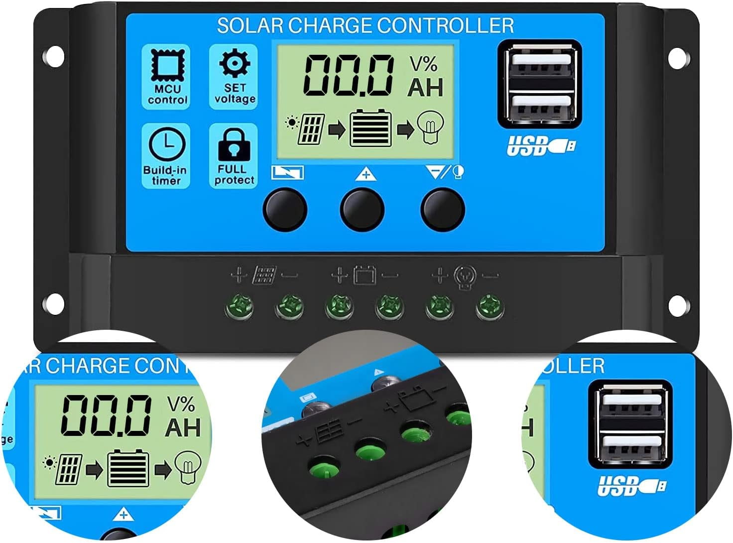 30A Charge Controller with LCD Display & Dual USB Ports for Lead-Acid ...