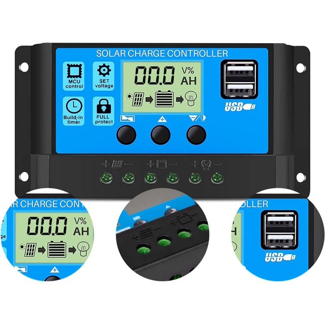 30A Charge Controller with LCD Display & Dual USB Ports for Lead-Acid ...