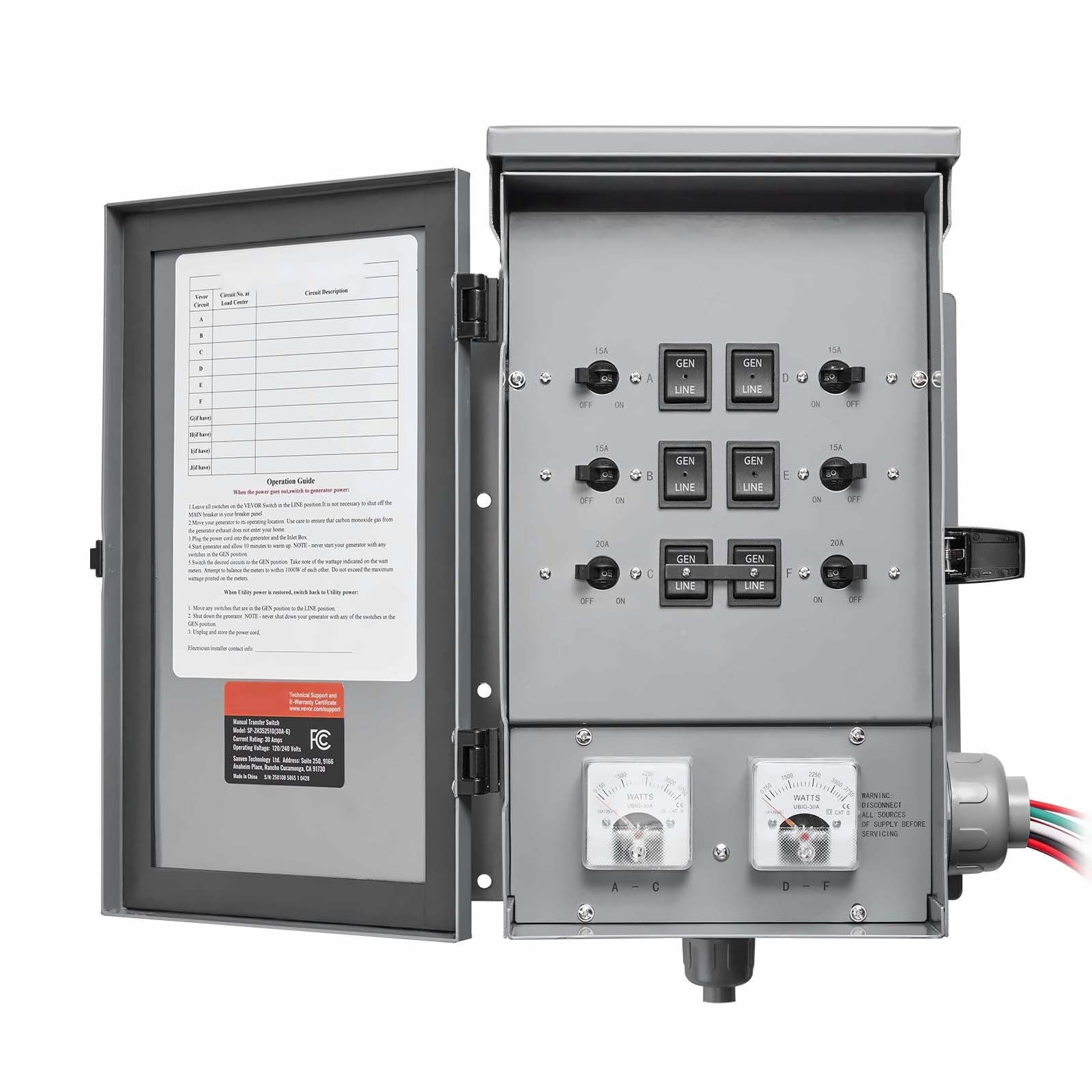 30A Generator Transfer Switch - 7500W Manual Transfer Switch Kit NEMA ...