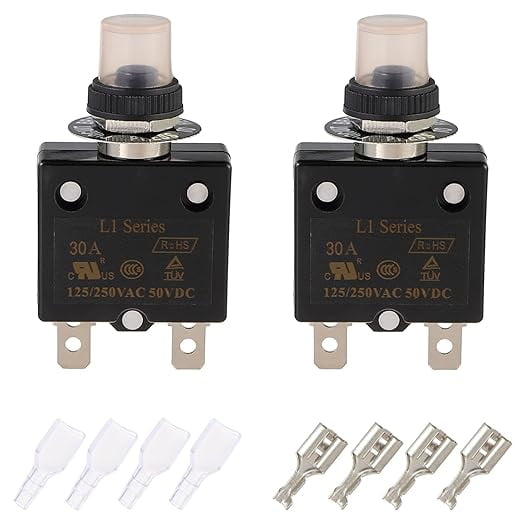 30A Manual Reset Push Button Circuit Breaker 125/250V AC 50V DC Thermal ...