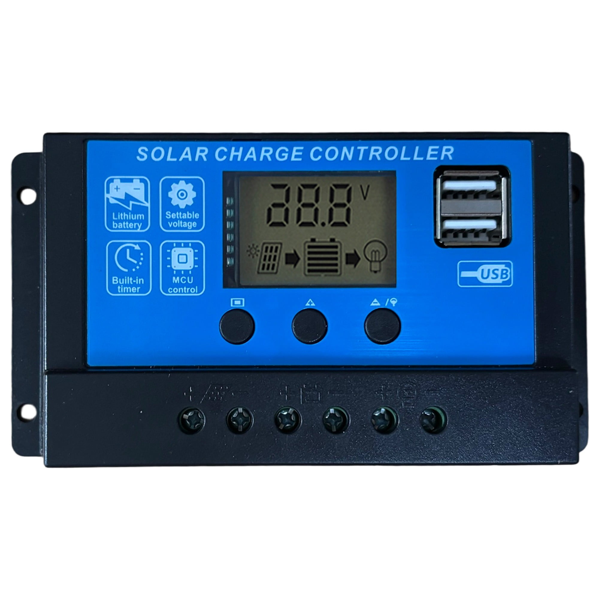 30A PWM Solar Panel Charge Controller 12/24V Auto LCD Display Dual USB ...