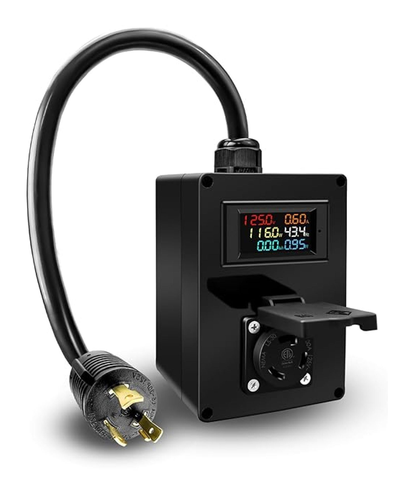 30A Power Meter, 125V L5-30P to L5-30R LCD Display Digital Multimeter ...