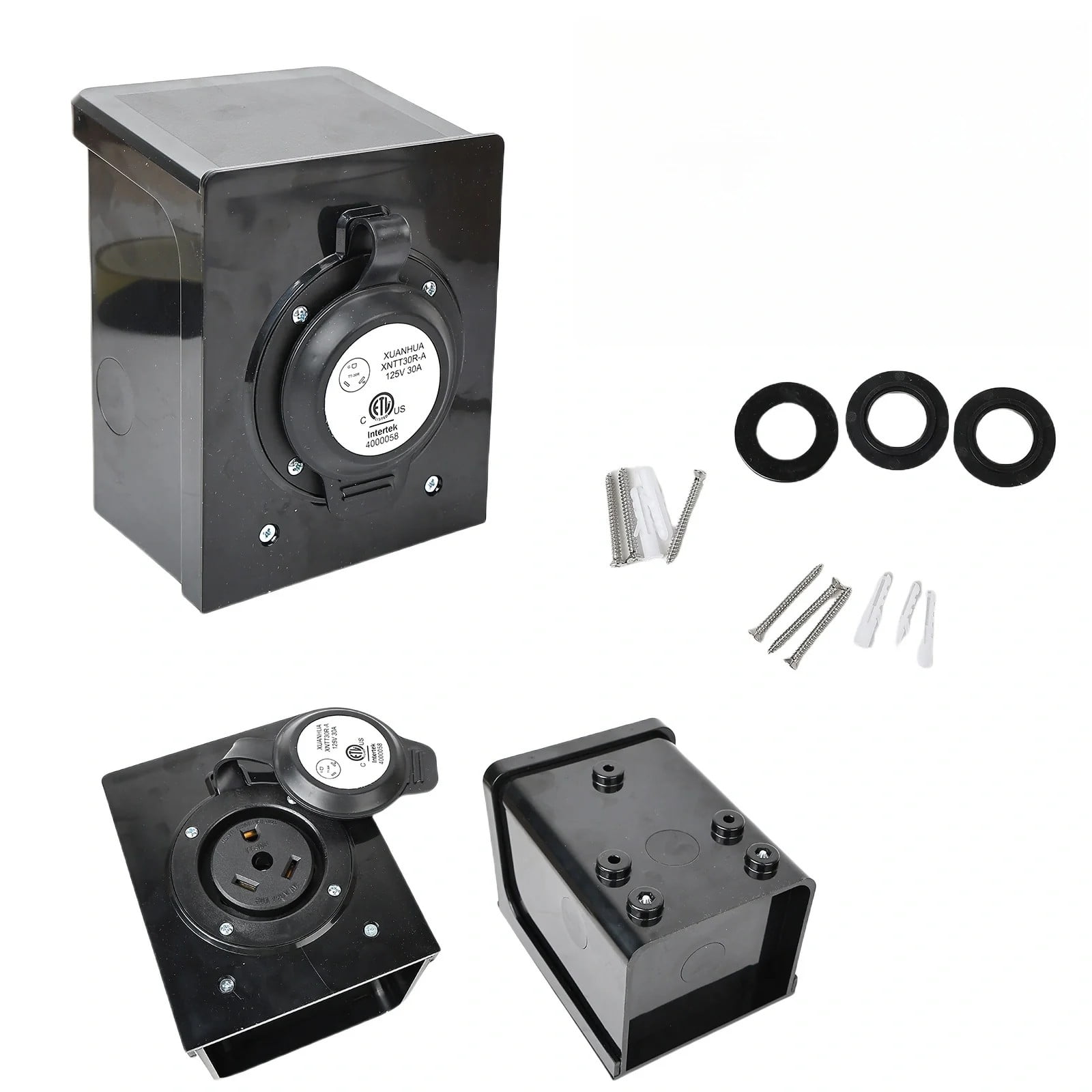 30Amp RV Power Outlet Box,NEMA TT-30R Receptacle 125Volt,Outdoor Dustproof And Weatherproof For ...
