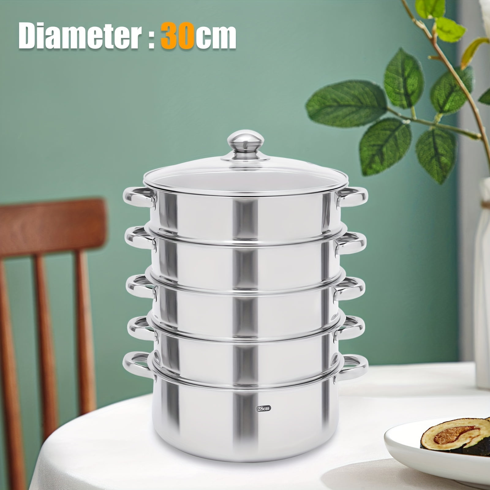 30CM 5 Tier Cook Food Veg Pot Large Stainless Steel Steam Cooker ...
