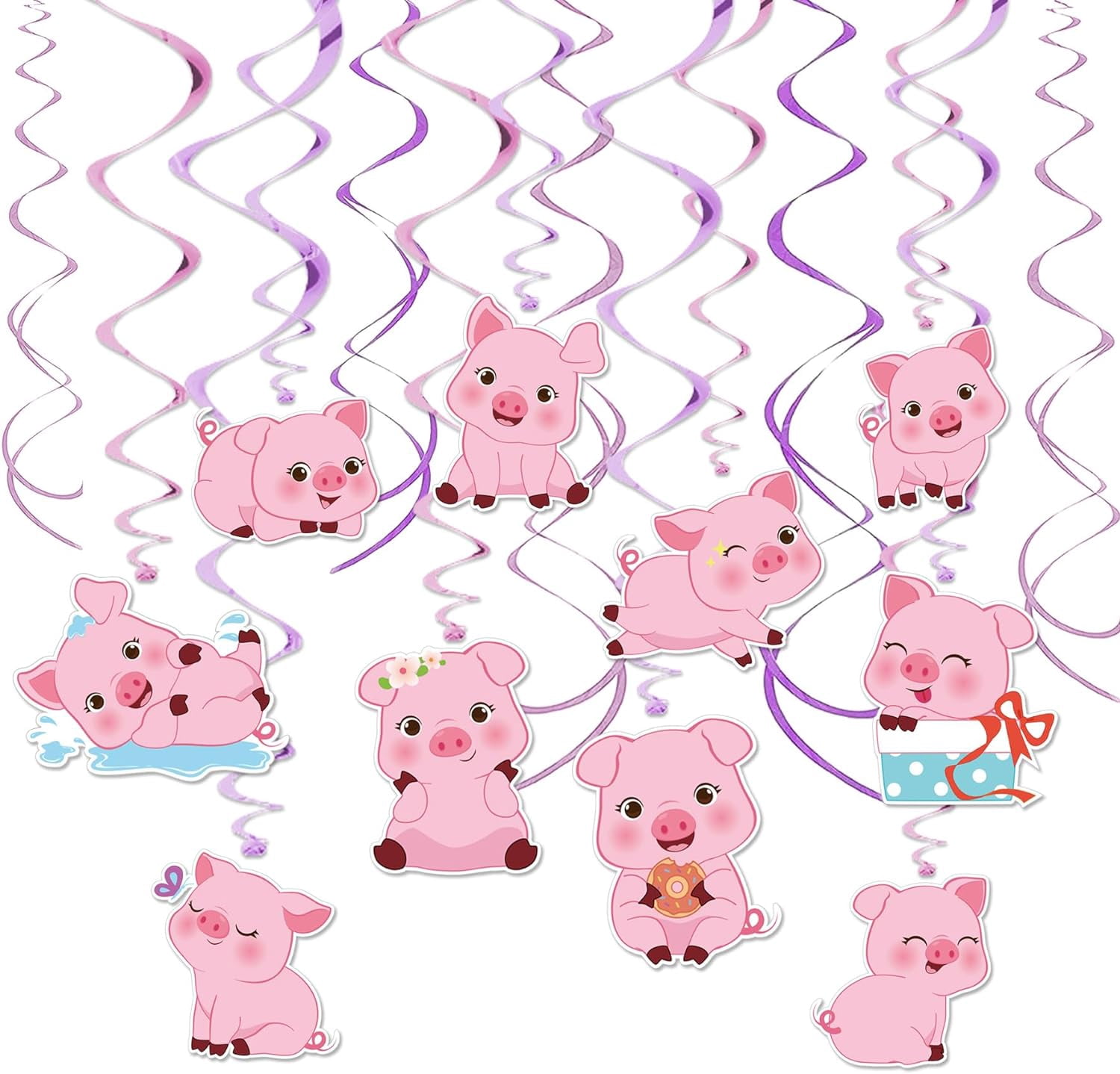 30CT Pig Hanging Swirl Decorations for Kids Birthday Party, Pink Piggy ...