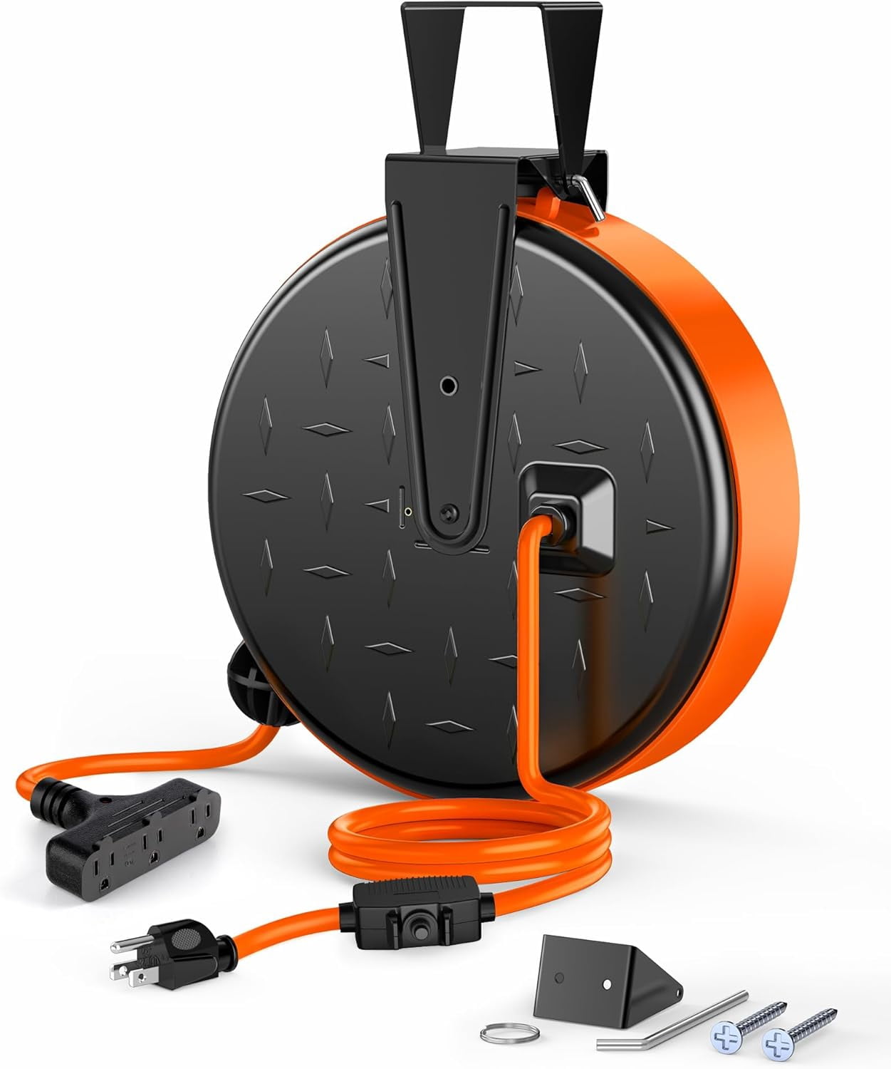 30FT Extension Cord Reel, 16/3 Gauge SJTW Power Cord, Retractable Cord ...