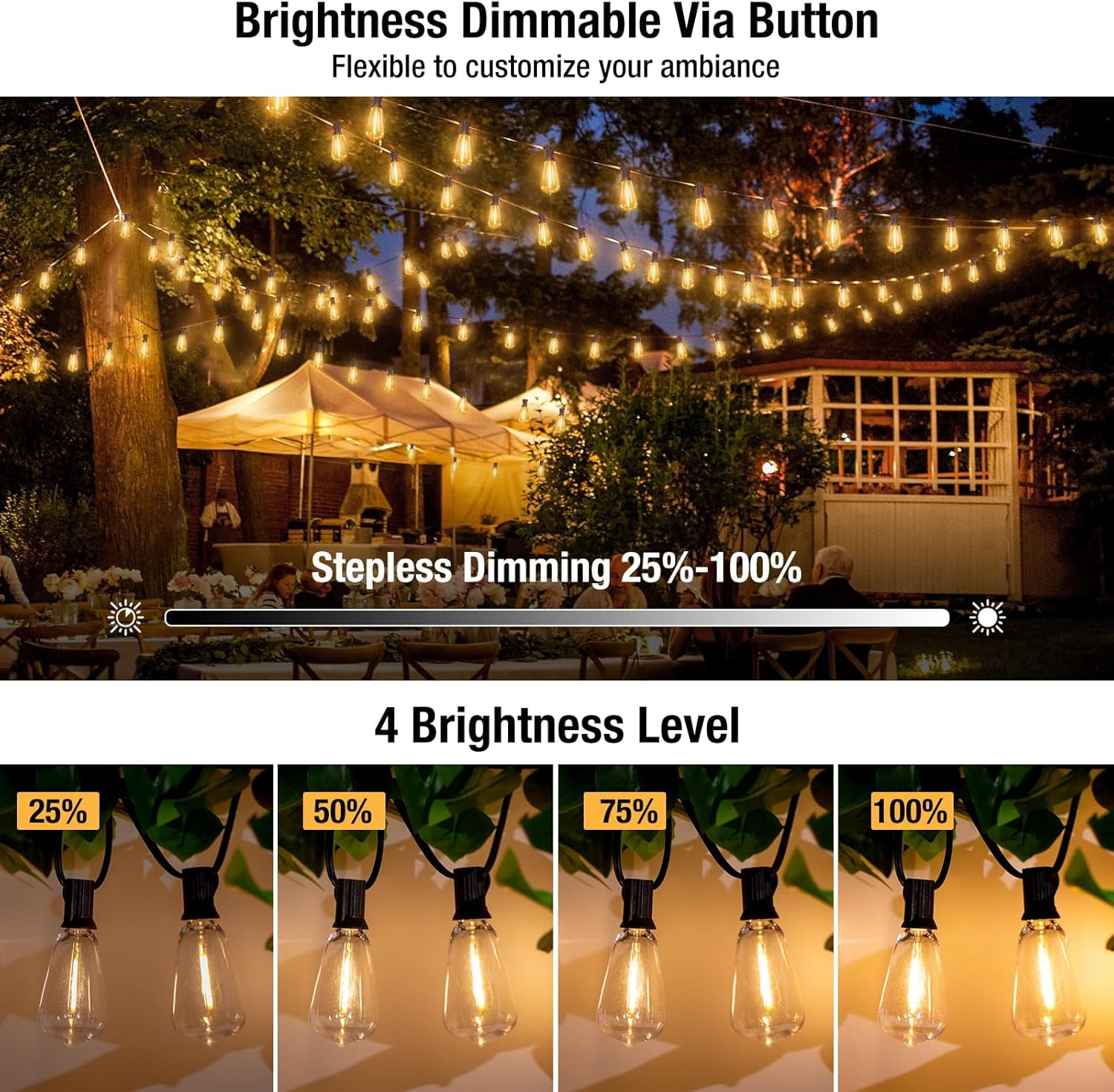30FT LED Outdoor String Lights with Dimmer, Waterproof Patio Lights with ST38 Shatterproof ...