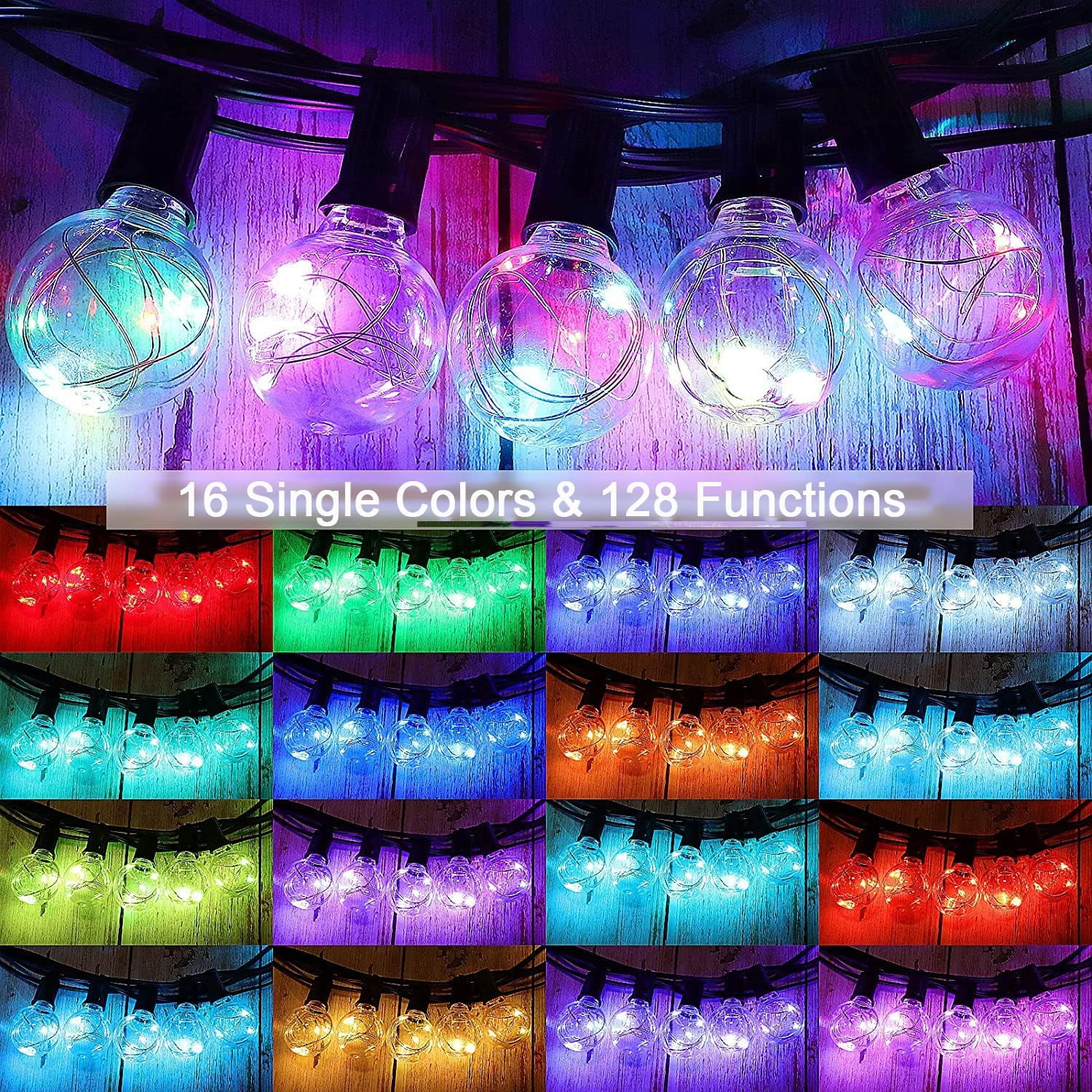 30FT LED Outdoor String Lights, G40 Lights with 24 Colors Color ...