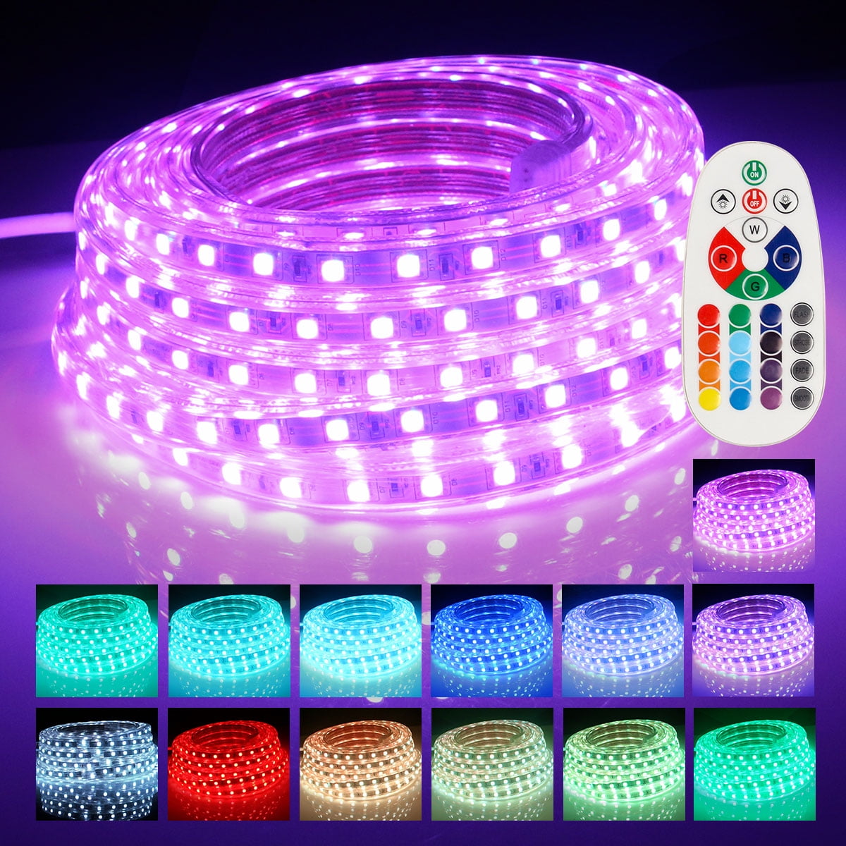 30FT RGB LED Rope Strip Light, Waterproof, Multi-color, Controller ...