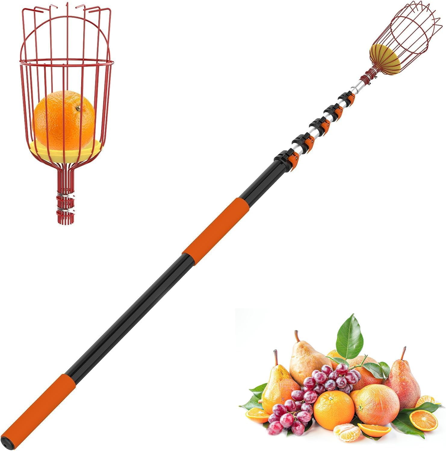 30FT Reach Fruit Picker, Apple Picker Pole with Basket Telescoping Tool ...