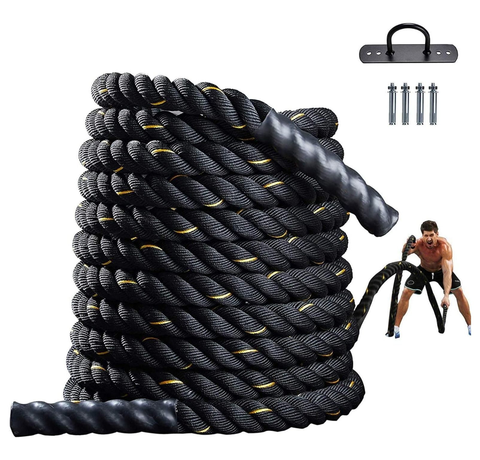30Ft Battle Rope for Exercise, 1.5 Inch Heavy Battle Training Rope for ...