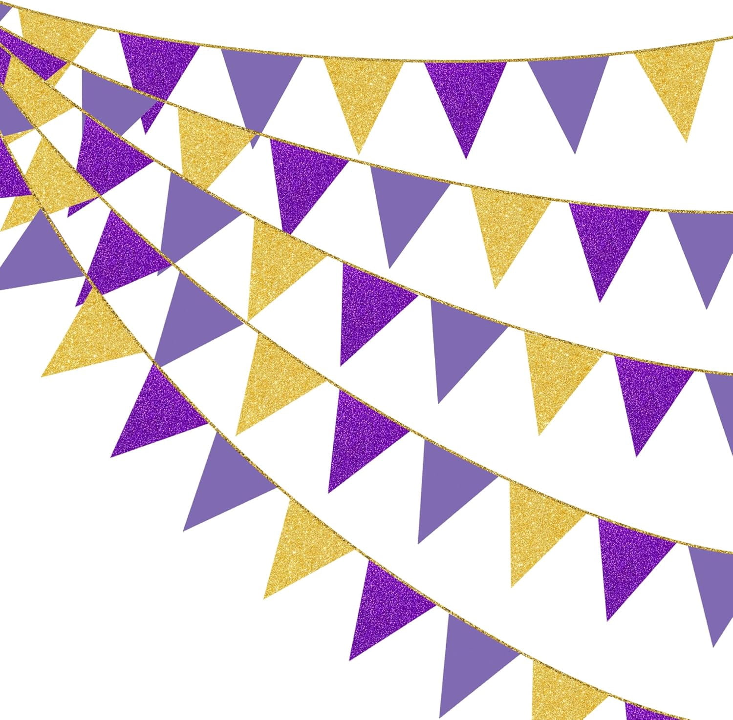 30Ft Purple Lavender Lilac Violet Gold Glitter Paper Triangle Pennant ...