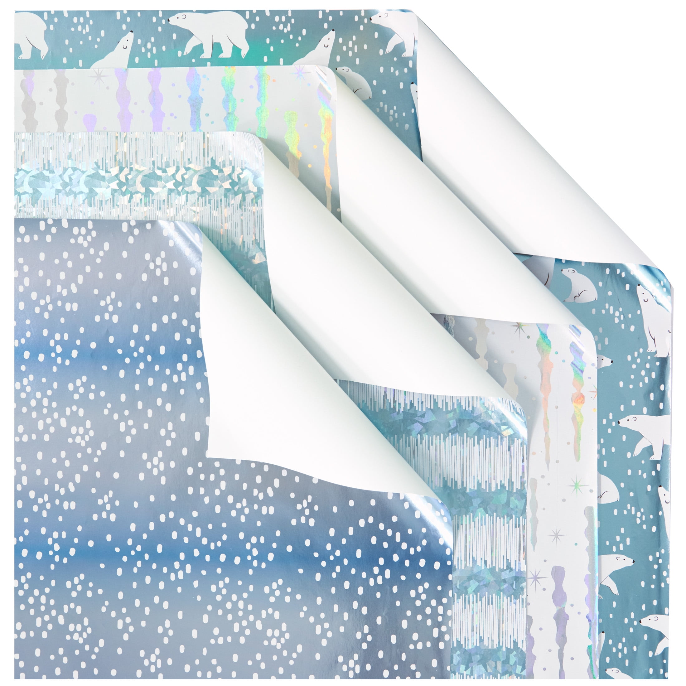 Blue and White Assorted Foil and Holographic Christmas Wrapping Paper ...