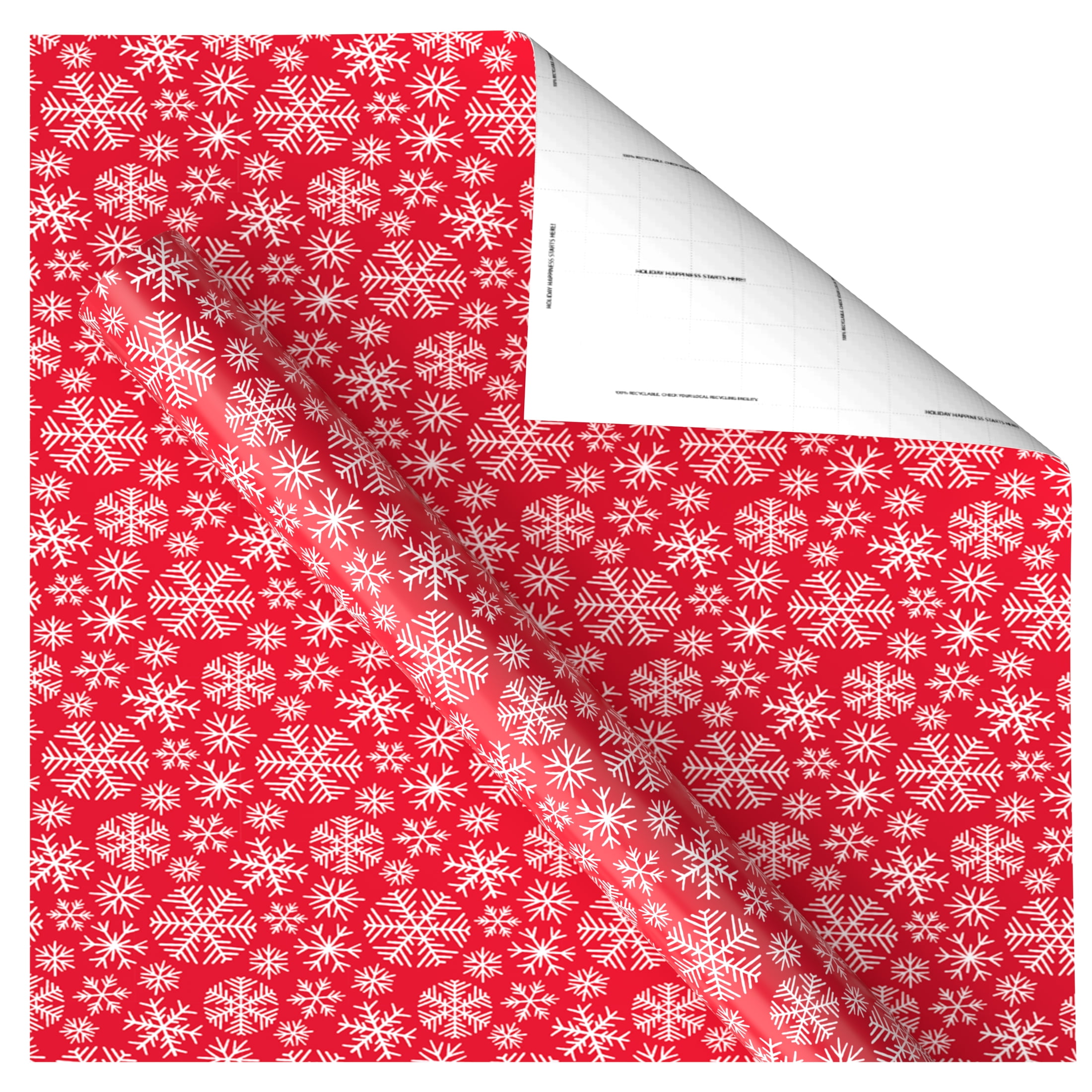 Red and White Snowflakes Christmas Wrapping Paper, 120 sq ft, by ...