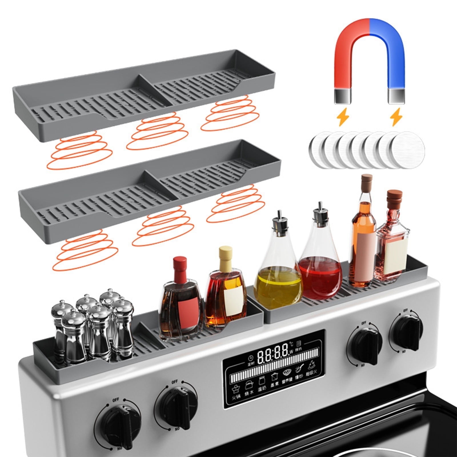 15IN Stove Top Magnetic Shelf,Kitchen Organizer Over Stove Magnetic ...