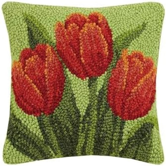 30JES1591C10SQ Red Tulip Hook Pillow, 10-inch Square, Wool and Cotton$$Home Decor, Kitchen ...