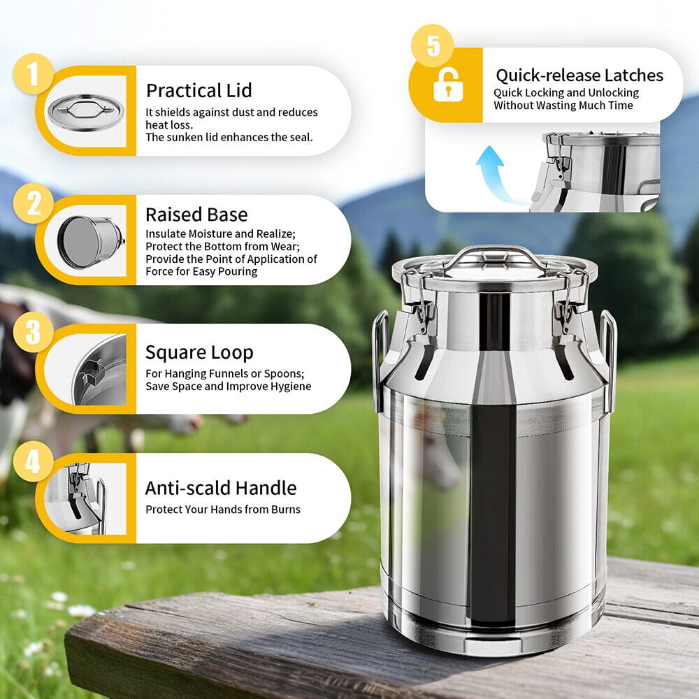 30L/7.9 Gallon Stainless Steel Milk Can - Heavy Duty Milk Jug Milk Bucket Wine Pail Bucket ...