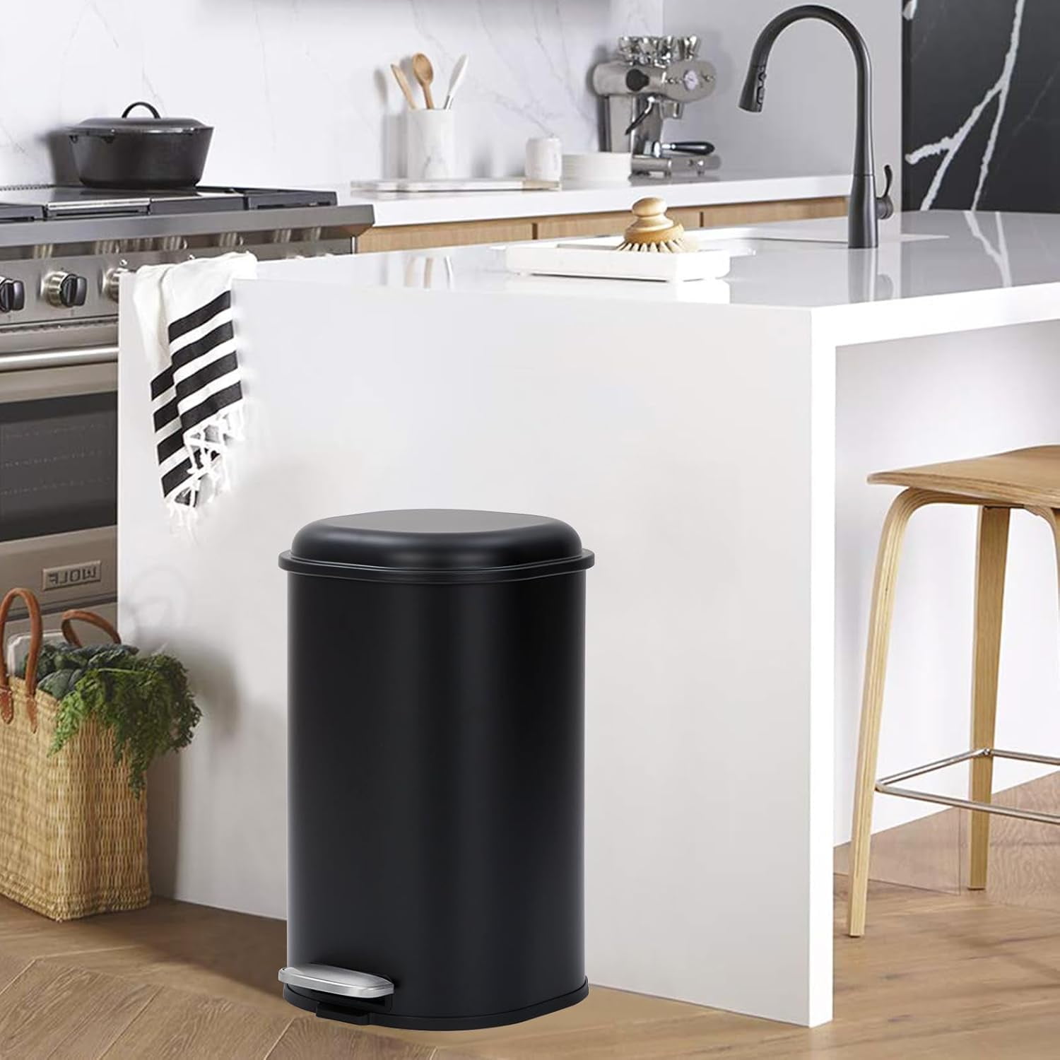 30L 8 Gallon Step Trash Can with Foot Pedal Lid Smudge Proof Stainless Steel Waste Bin for ...