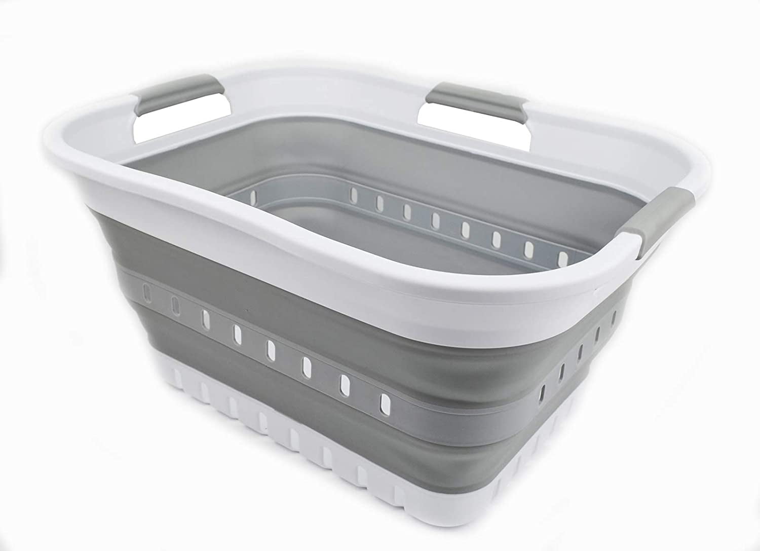 30L Collapsible Laundry Basket - Foldable Pop Up Storage Container w/3 ...