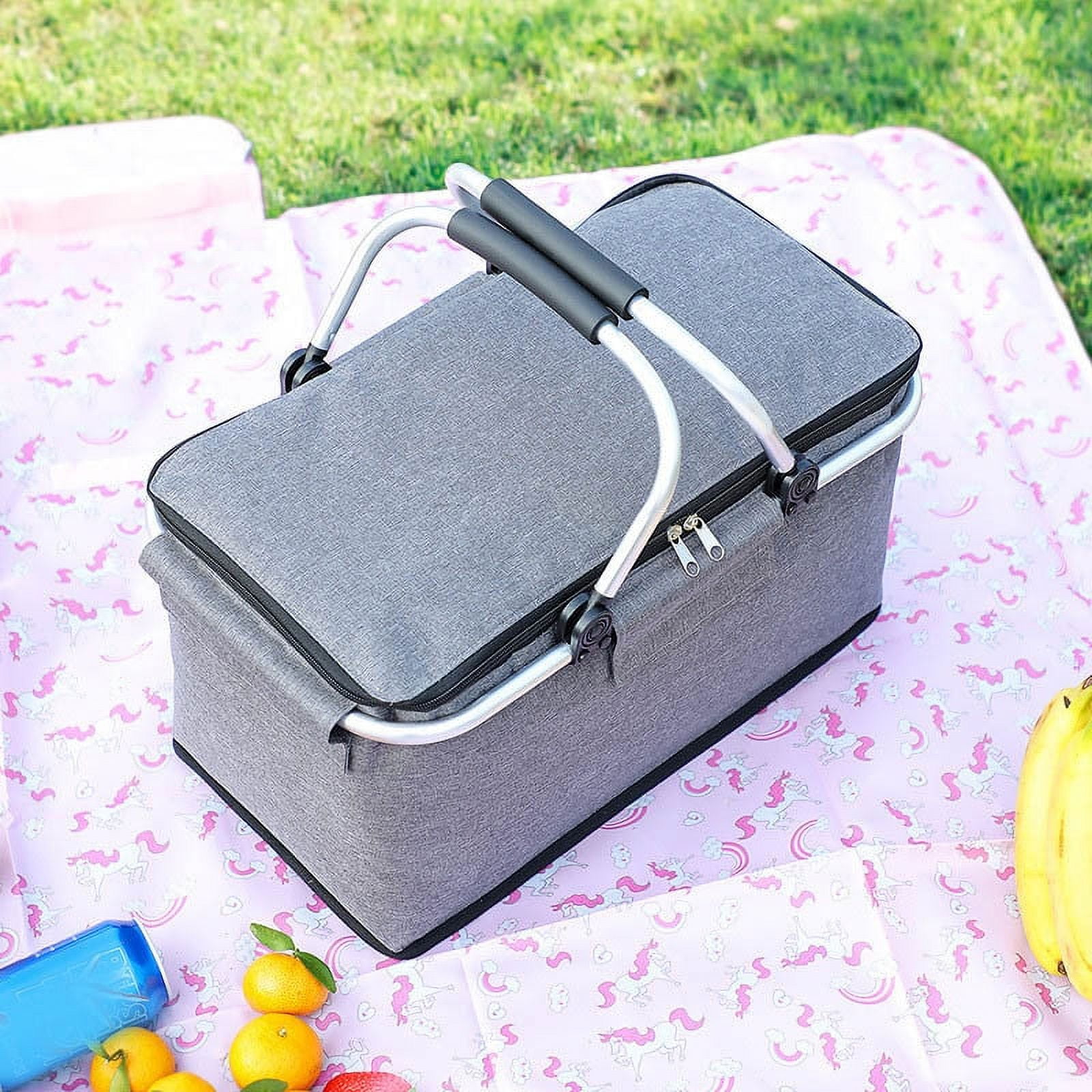 30L Insulated Cooler Bag with Aluminum Frame | Foldable Picnic Basket ...