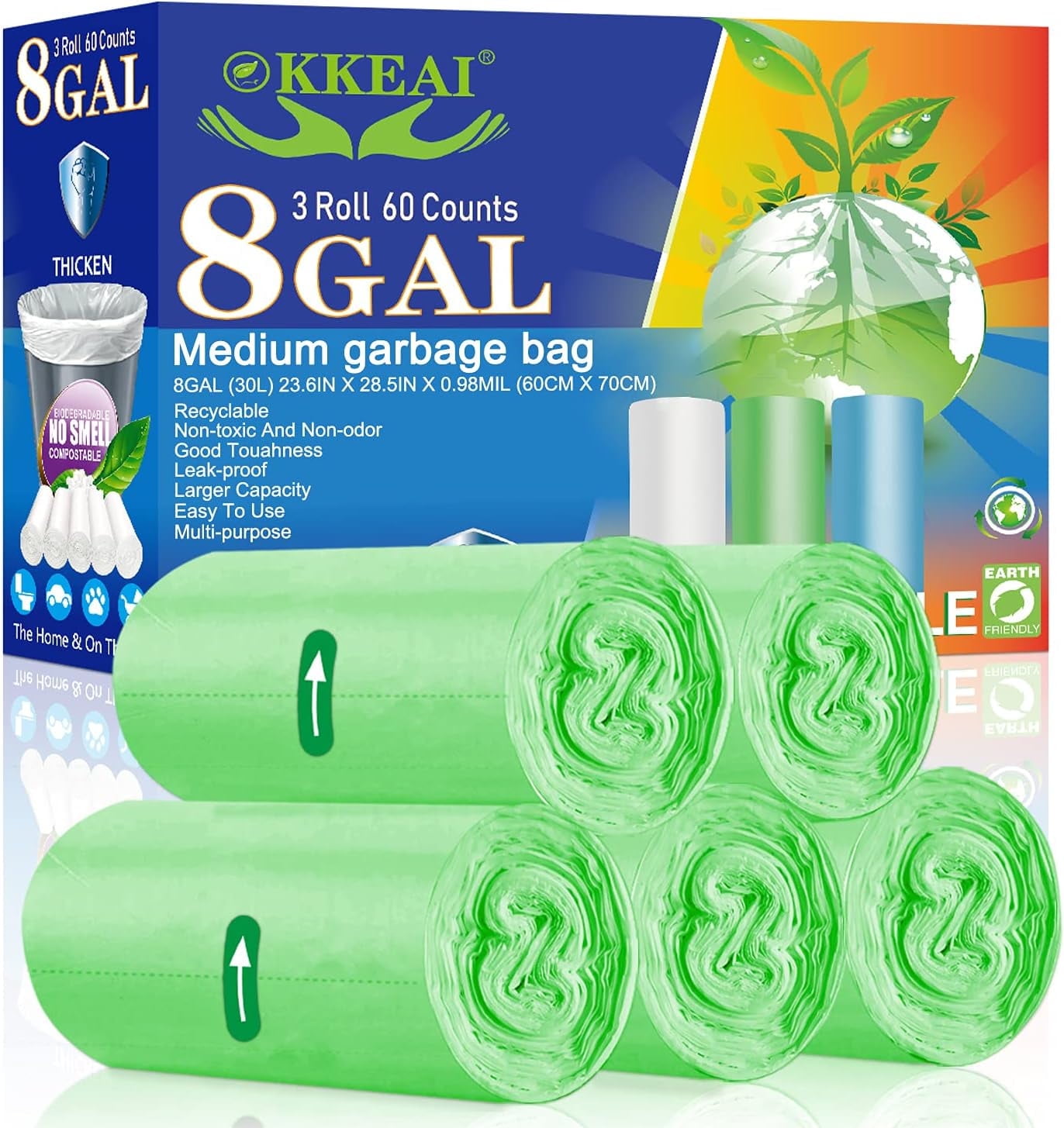 XUXRUS 30L Odor Tear-Resistant Leak-Proof Trash Bags, 8 Gallon ...