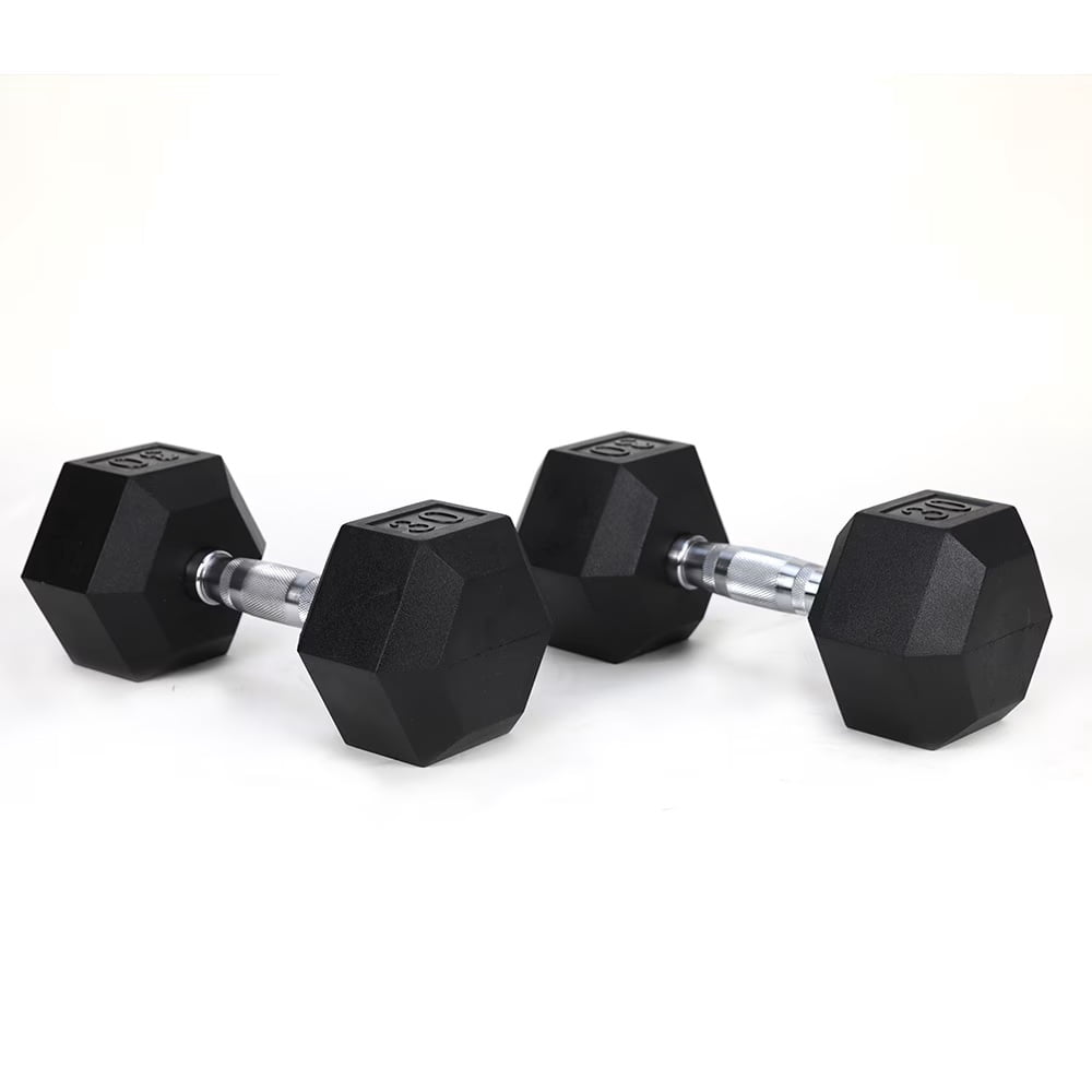 30LB×2piece HDRS Rubber Coated Solid Cast Iron Dumbbell with Contoured ...