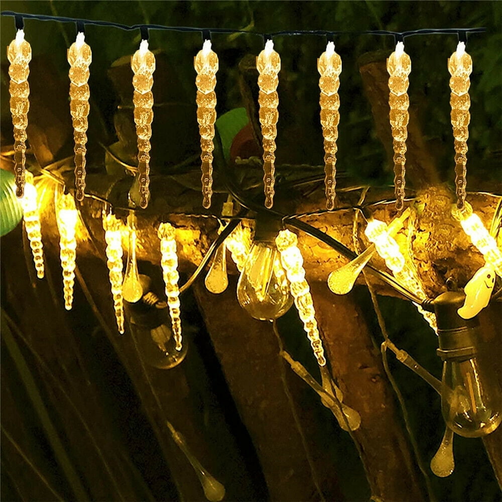 30LED Solar Icicle Lights Garden,Waterproof 20ft Twinkling Crystal Ice ...