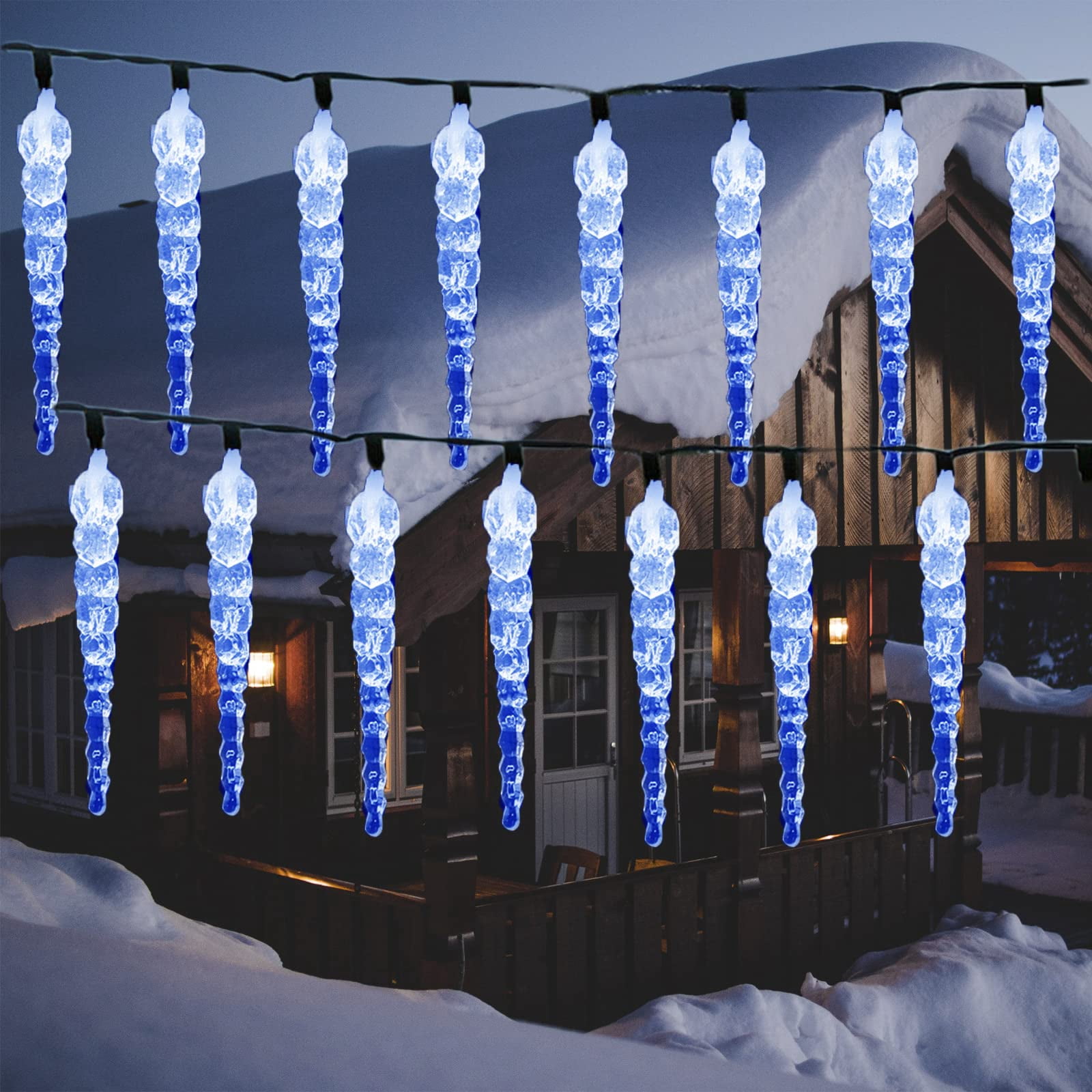 30LED Solar Icicle Lights Garden, Waterproof 20ft Twinkling Crystal Ice ...