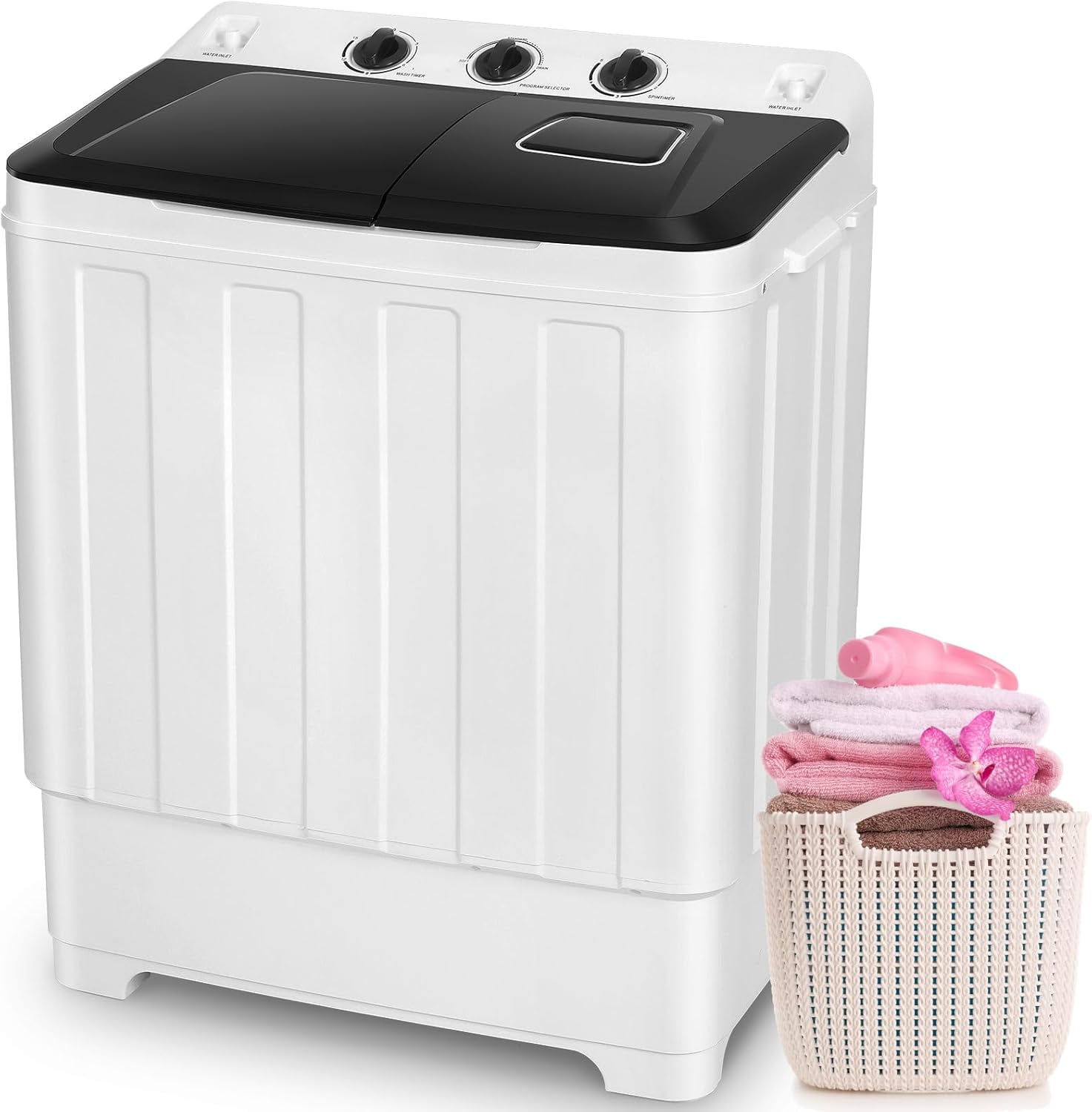 30Lbs Capacity Portable Washing Machine Twin Tub Compact Laundry ...