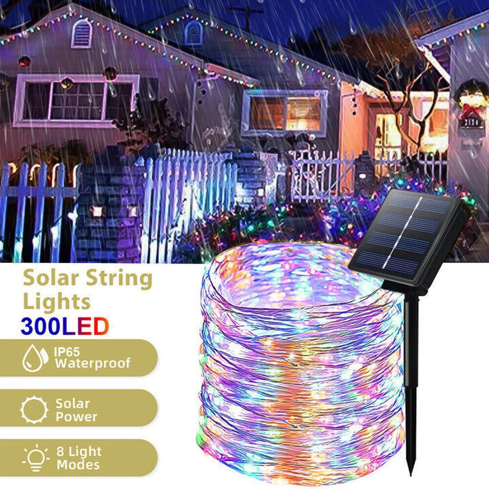 30M 300 Leds Solar Power String Fairy Lights Garden Outdoor Party Xmas ...