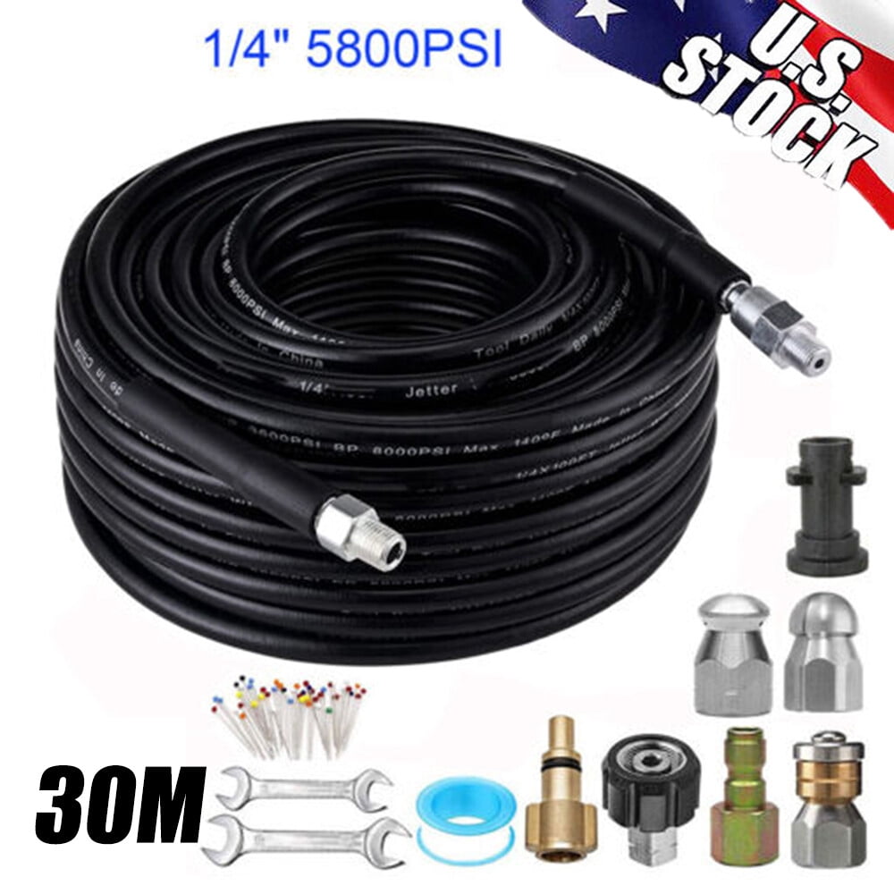 30M Sewer Jetter Kit for Pressure Washer Cleaner Hose 5800PSI NPT 1/4 ...