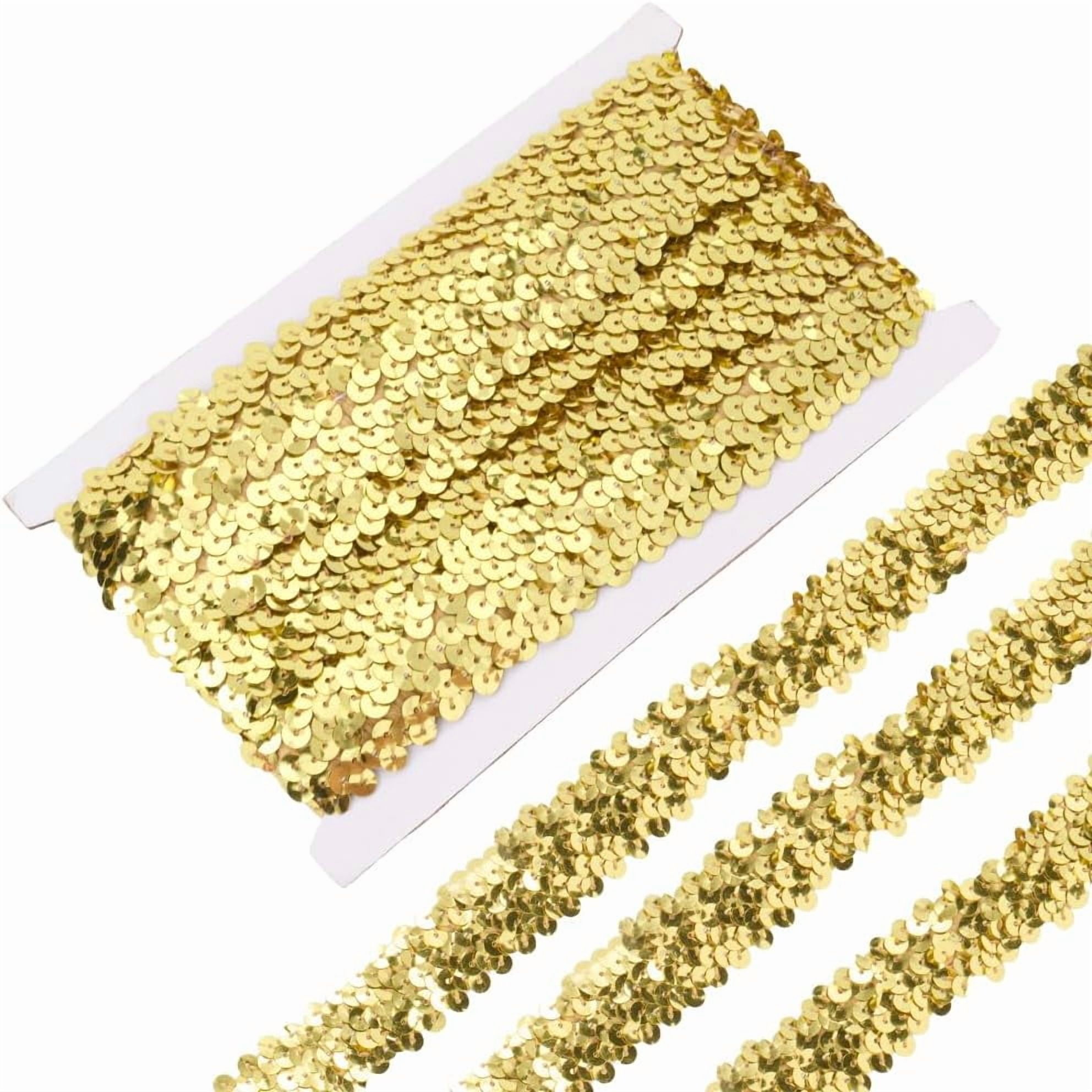 30MM Gold Sequin Trim Elastic Flat Sequins Beaded Ribbon Spangle ...
