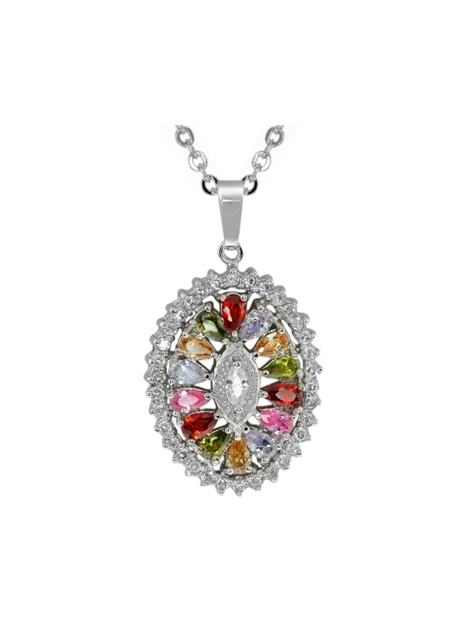 Gem Stone King 30X22MM Oval Shape Pendant with Multi Color Crystals and ...