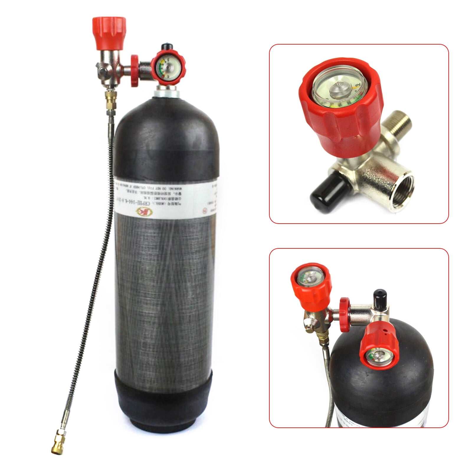 30MPA Carbon Fiber Valve Gauge High Pressure SCBA Paintball Air Tank ...