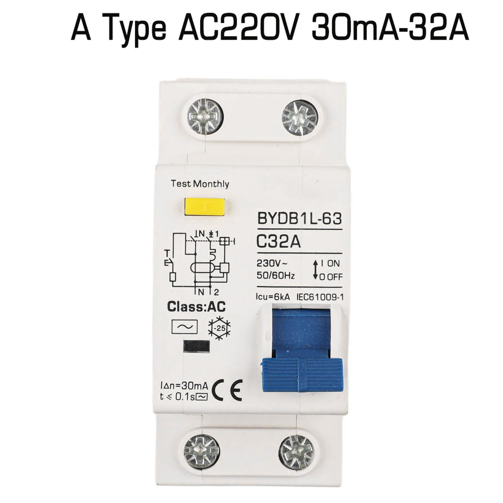30mA -10A Circuit Breaker MCB RCCB RCD Type A/AC RCBO Instantaneous ...