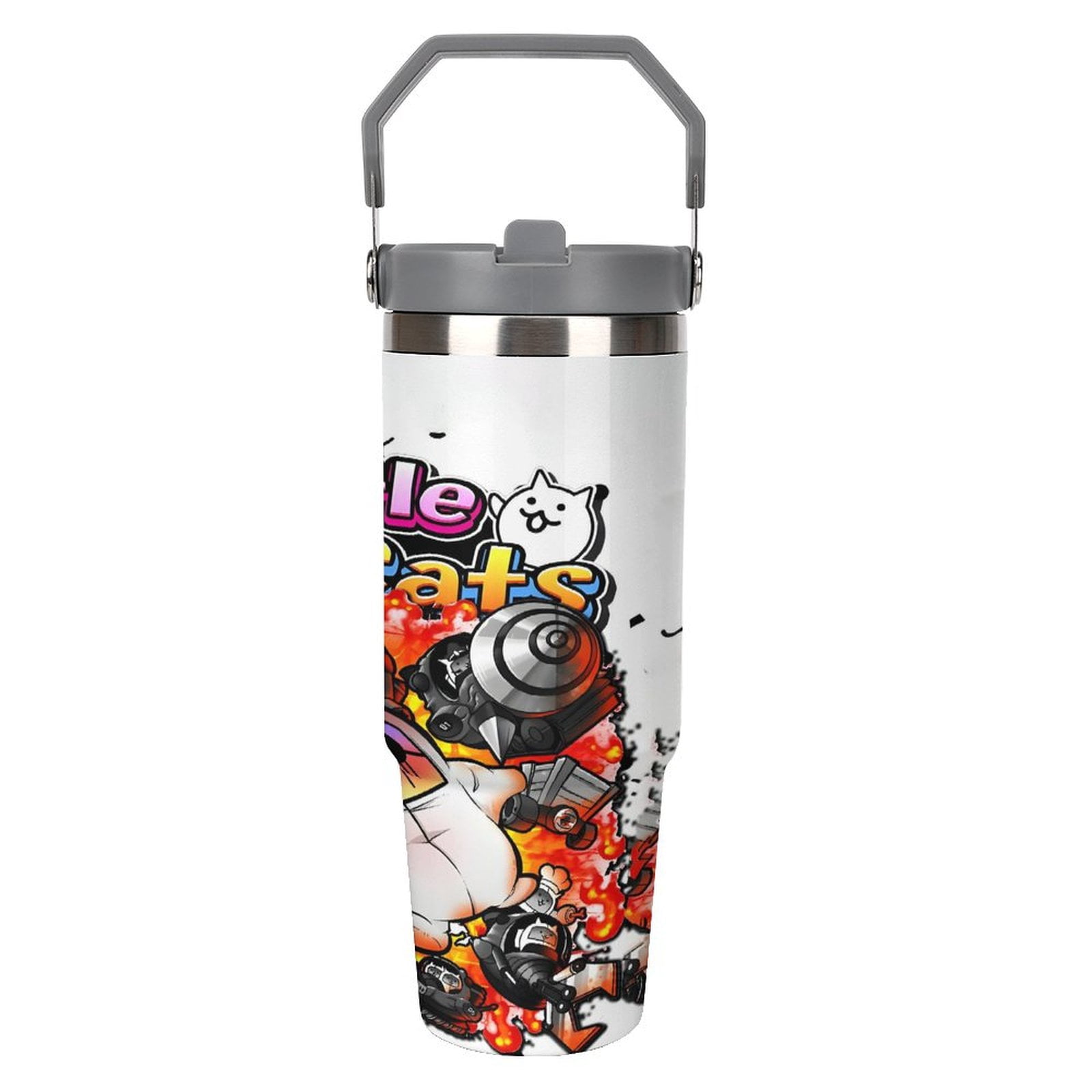30Oz Bat-tle Cats Tumbler with Lid Straw Top Handle Leakproof Vacuum ...