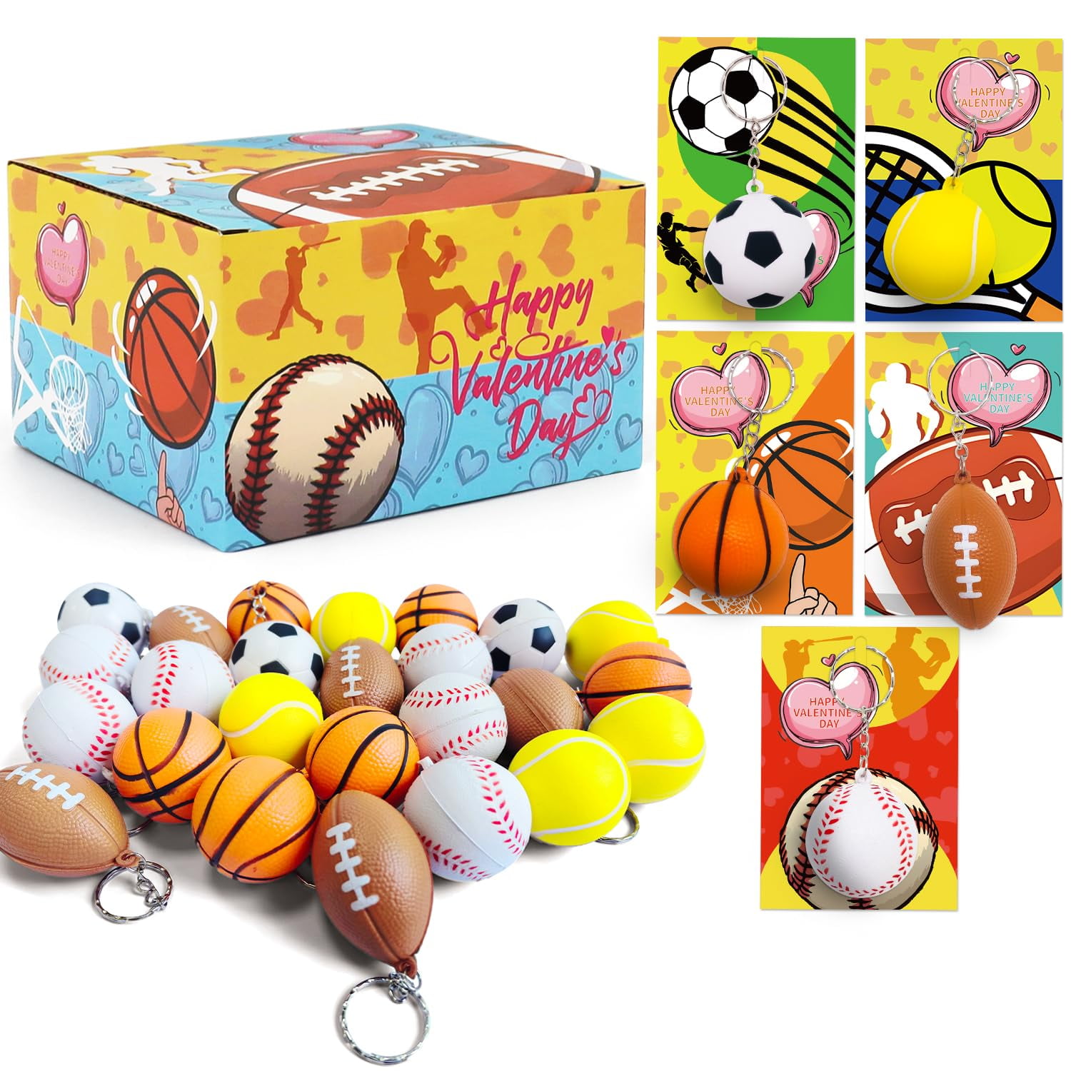 30PACK Valentines Day Gifts for Class - Sport Theme Cards with Football ...