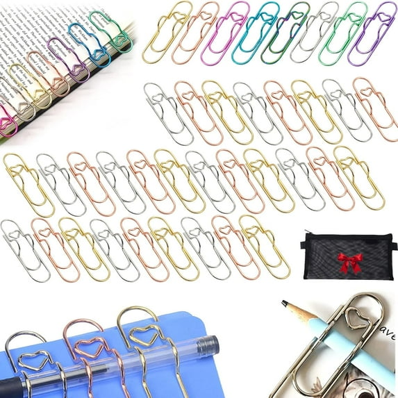 30PCS 3 Colors Heart Pen Clip Metal Pencil Clips Multifunctional Rose ...