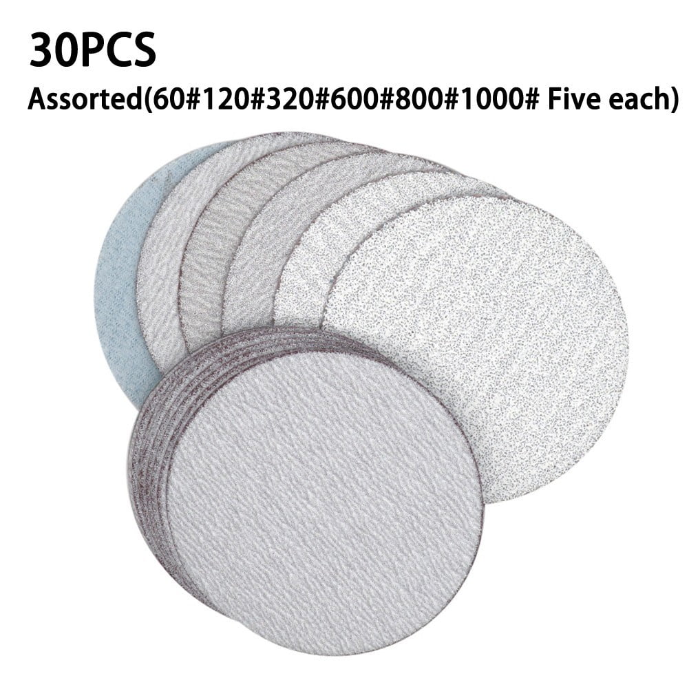 30Pcs 3 Inch Hook & Loop White Dry Sanding Disc Semi-Brittle Corundum ...
