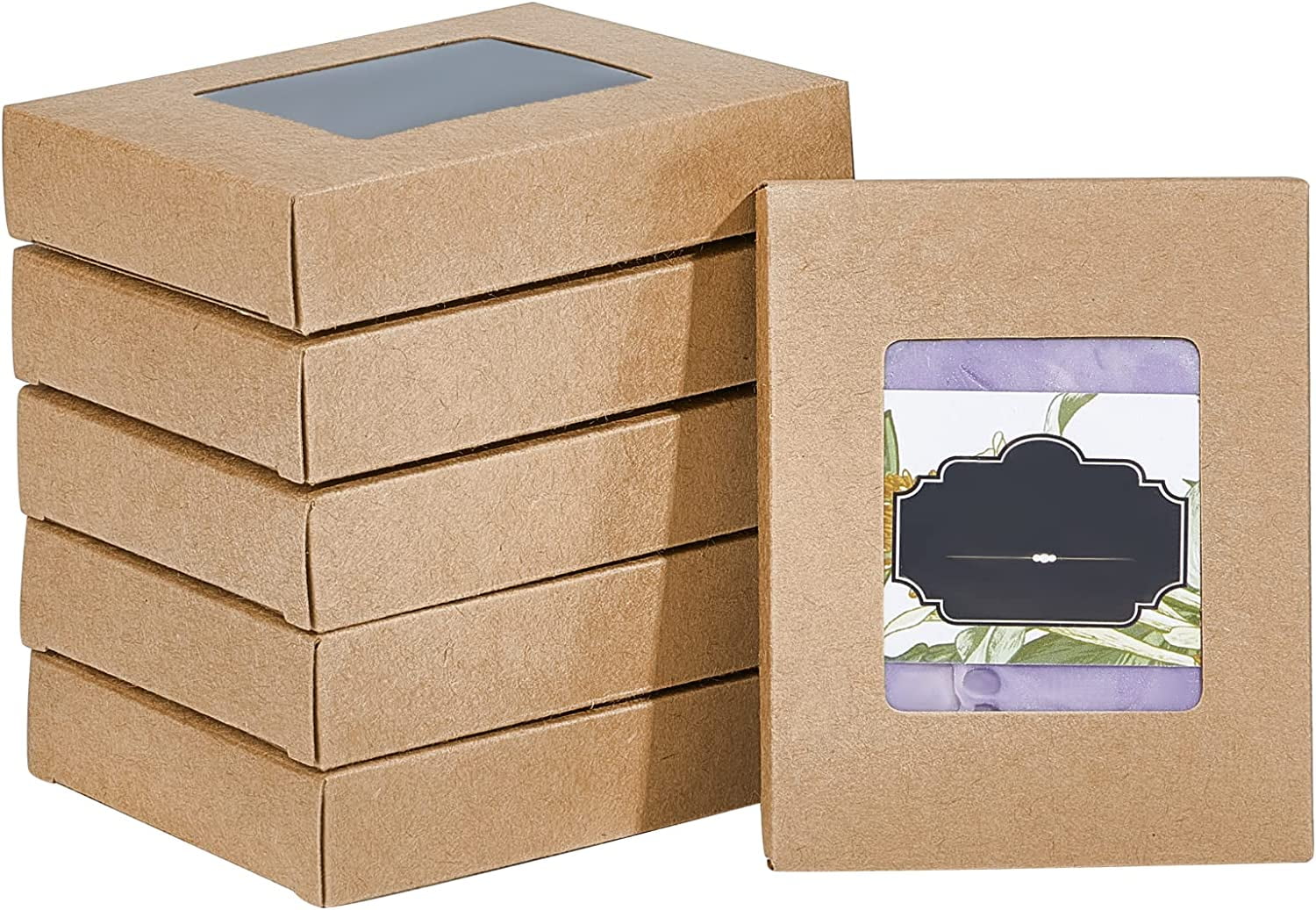 30PCS 4x3x0.8inch Kraft Paper Boxes with Clear Window Rectangle ...