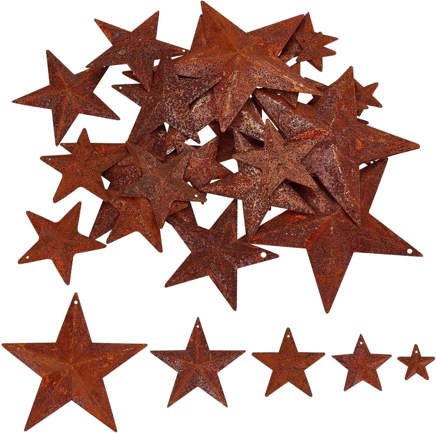 30PCS 5 Sizes Metal Rusty Barn Star 1/1.5/2/ 2.4/3.75 Inch Antique ...