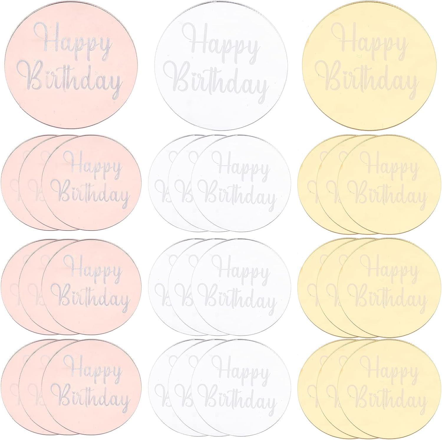 30PCS Acrylic Happy Birthday Cupcake Toppers Cake Topper Disc Mirror ...