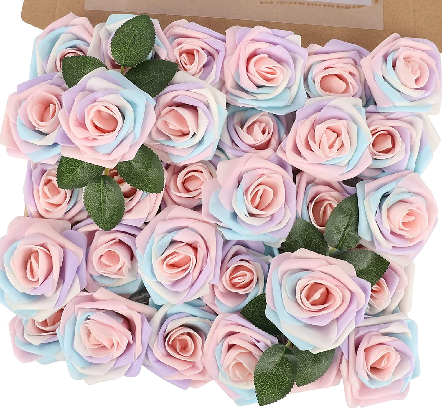 30PCS Artificial Rose Flowers Real Touch Fake Flowers with Stem Foam ...