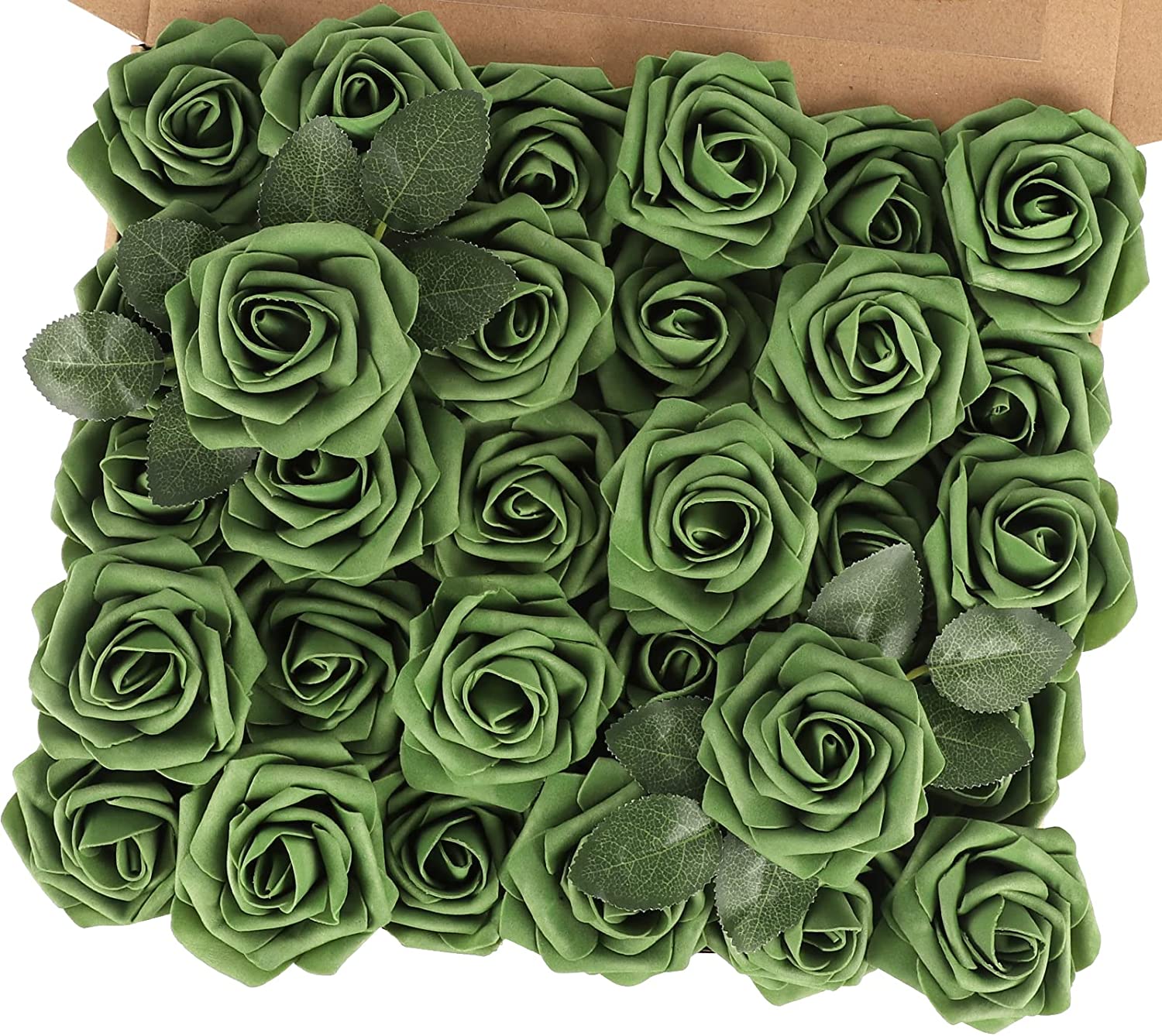 30PCS Artificial Rose Flowers Real Touch Fake Flowers with Stem Green ...
