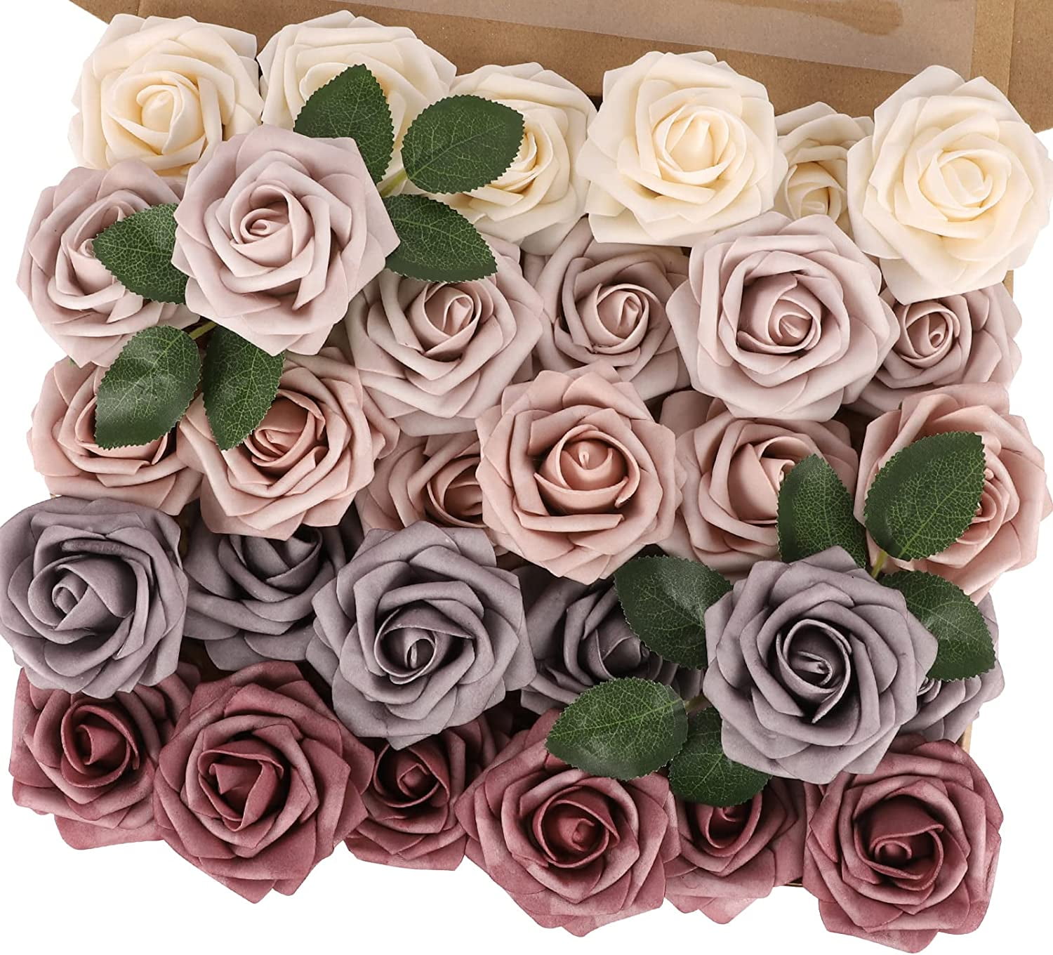 30PCS Artificial Rose Flowers Real Touch Fake Flowers with Stem Wedding ...