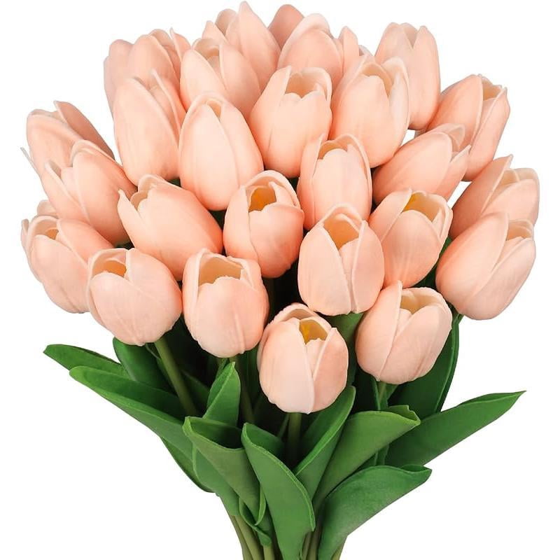 30PCS Artificial Tulip Flowers - 13.7" Real Touch Fake PU Tulips ...