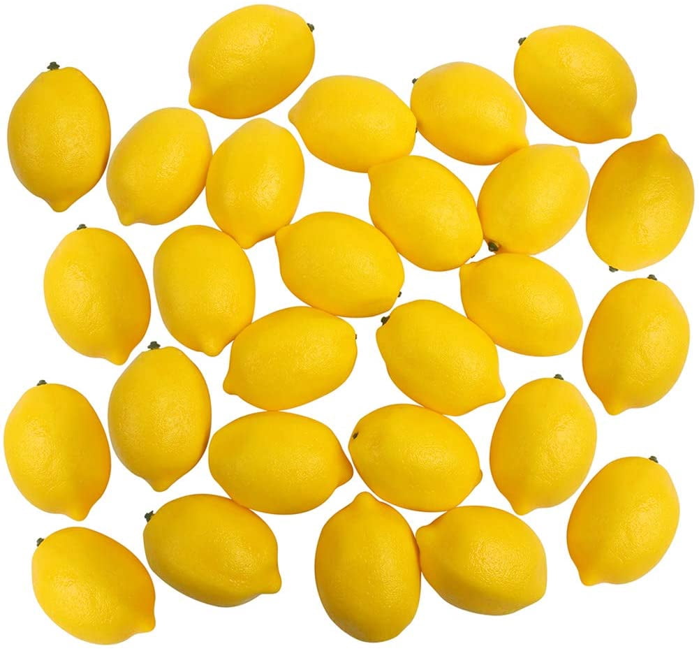 30PCS Artificial Yellow Lemon,Realistic Fake Lemon Faux Fruit Decor for ...