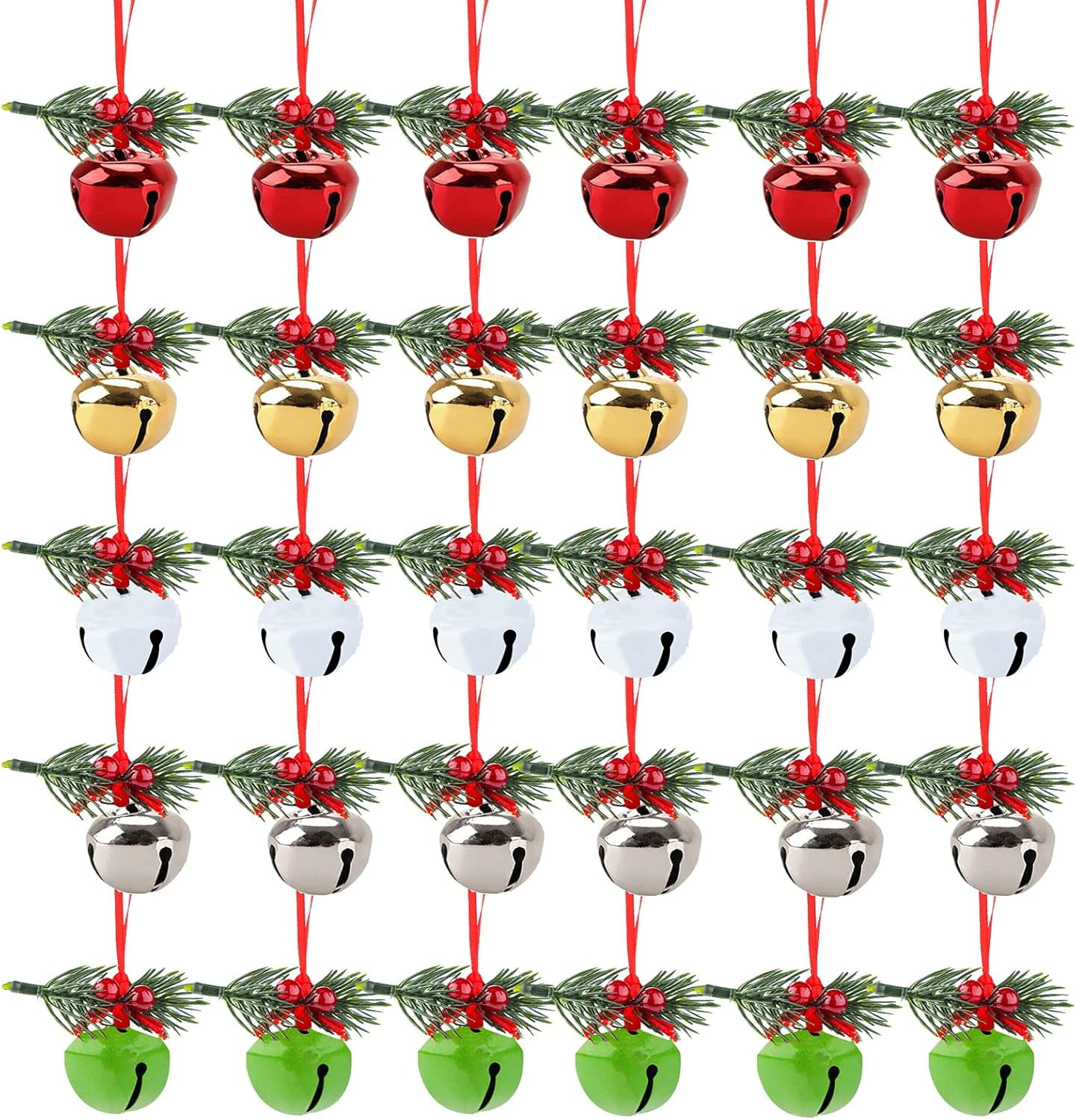 30PCS Christmas Bells, Jingle Bells with Holly Leaves Berries for Craft ...