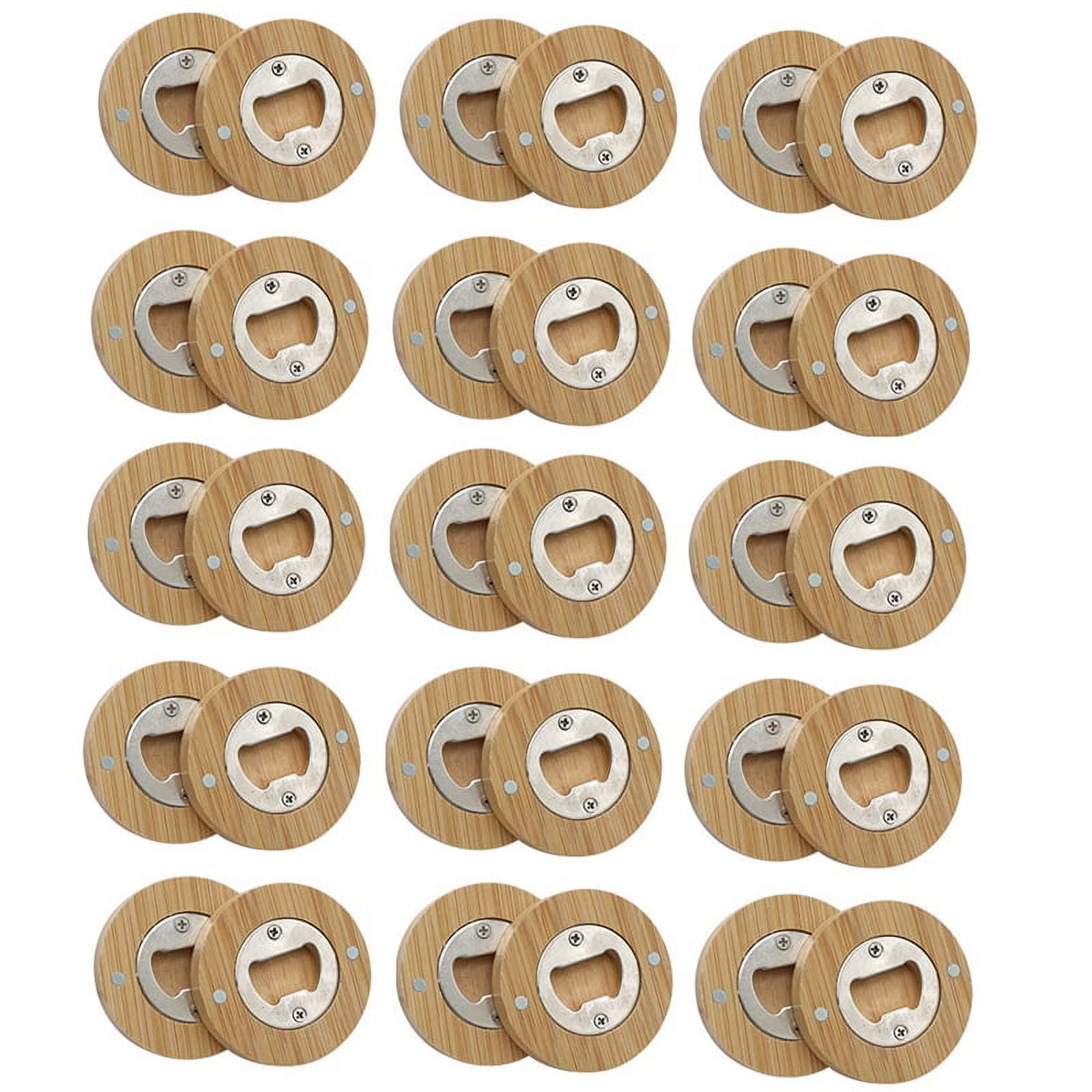 30PCS DIY Bamboo Round Shape Bottle Openers Coaster Fridge Magnet ...